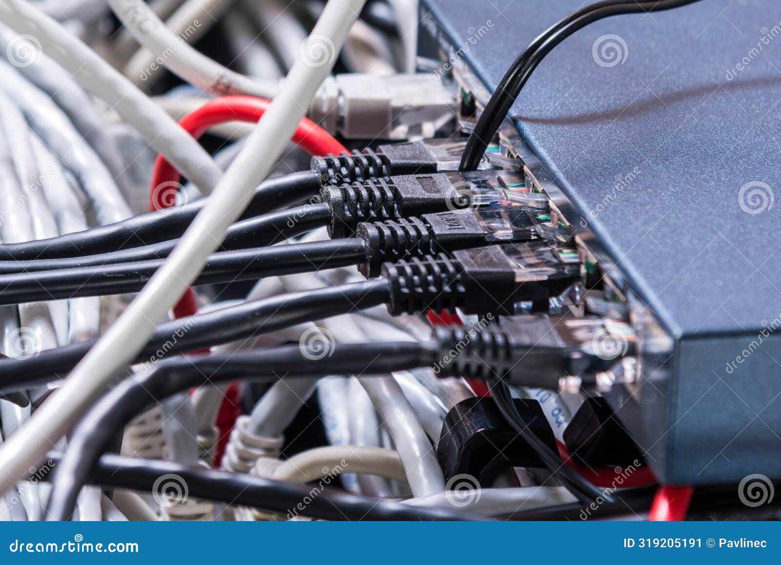 Detail of Server Room with Bunch Ethernet Cables at the Back of Stock ...
