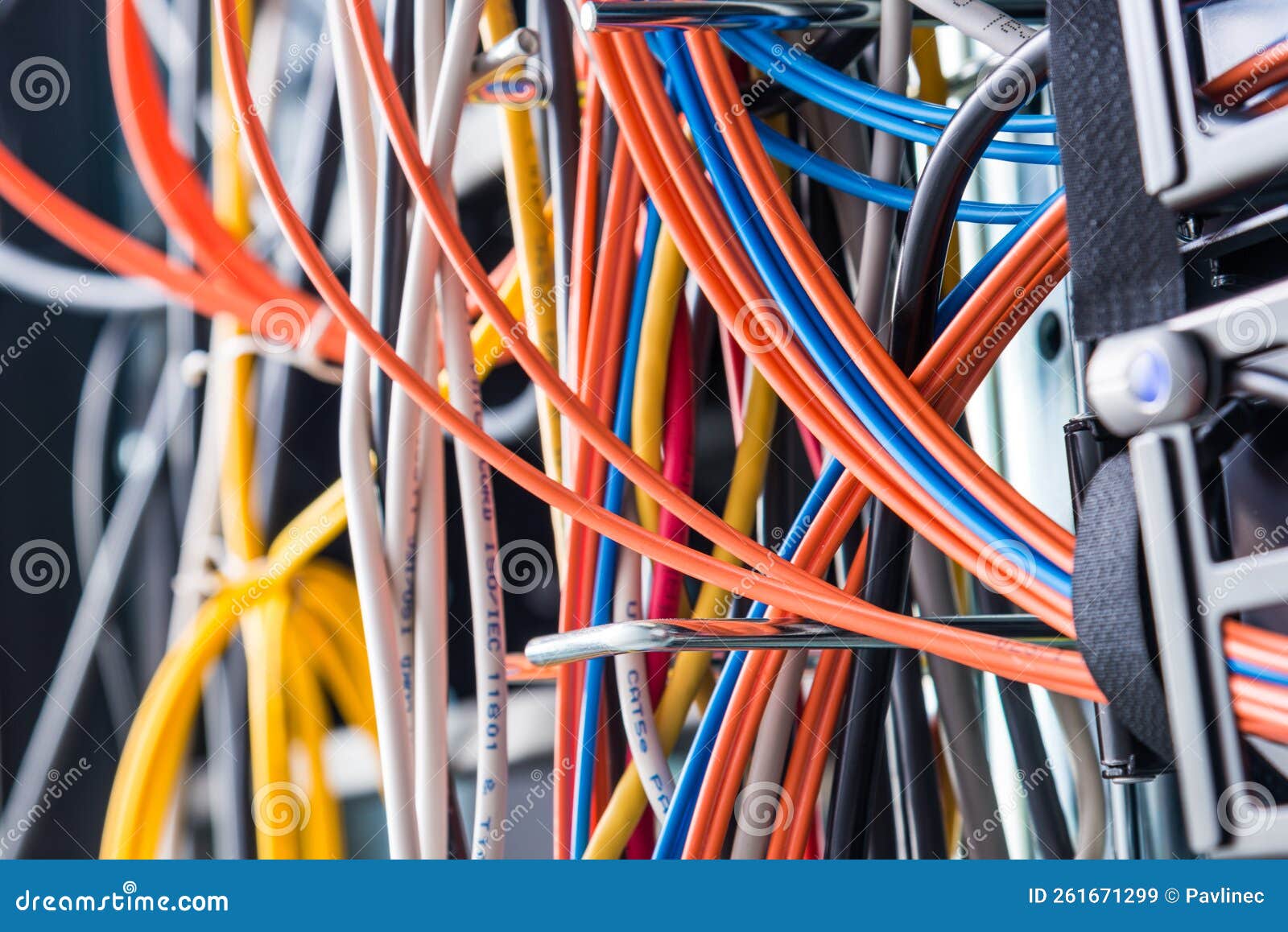Detail of Server Room with Bunch of Fiber Optic Cables and Ether Stock ...