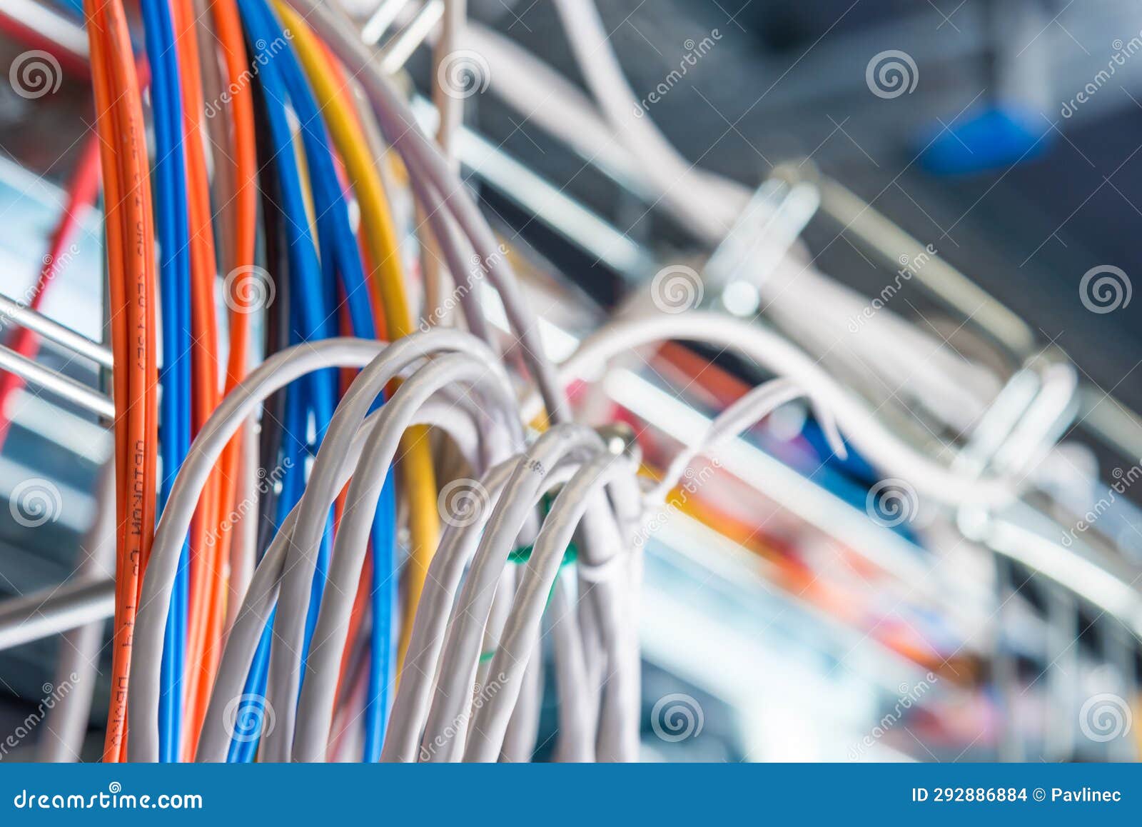 Detail of Server Room with Bunch of Fiber Optic Cables and Ether Stock ...