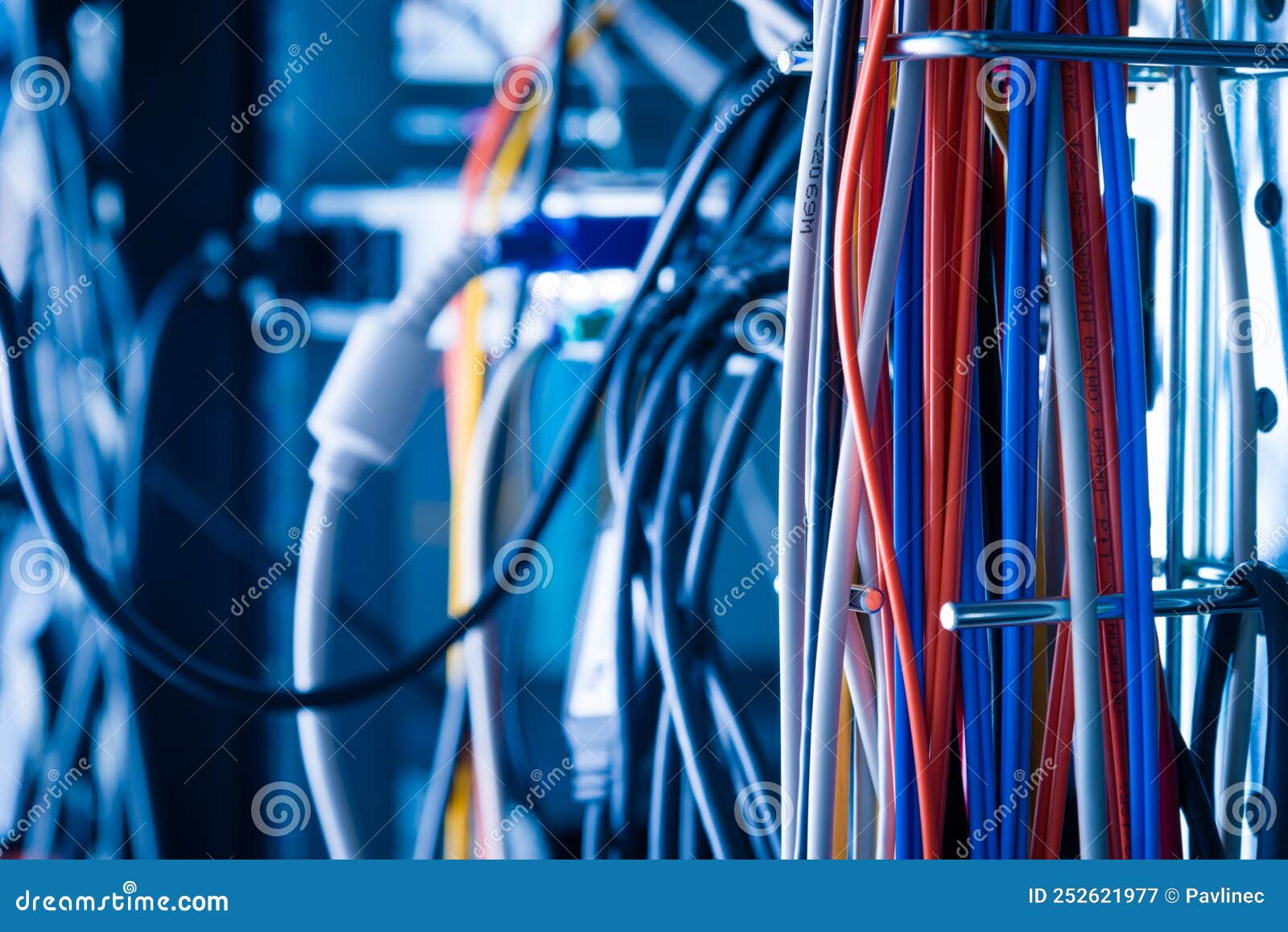 Detail of Server Room with Bunch of Fiber Optic Cables and Ether Stock ...