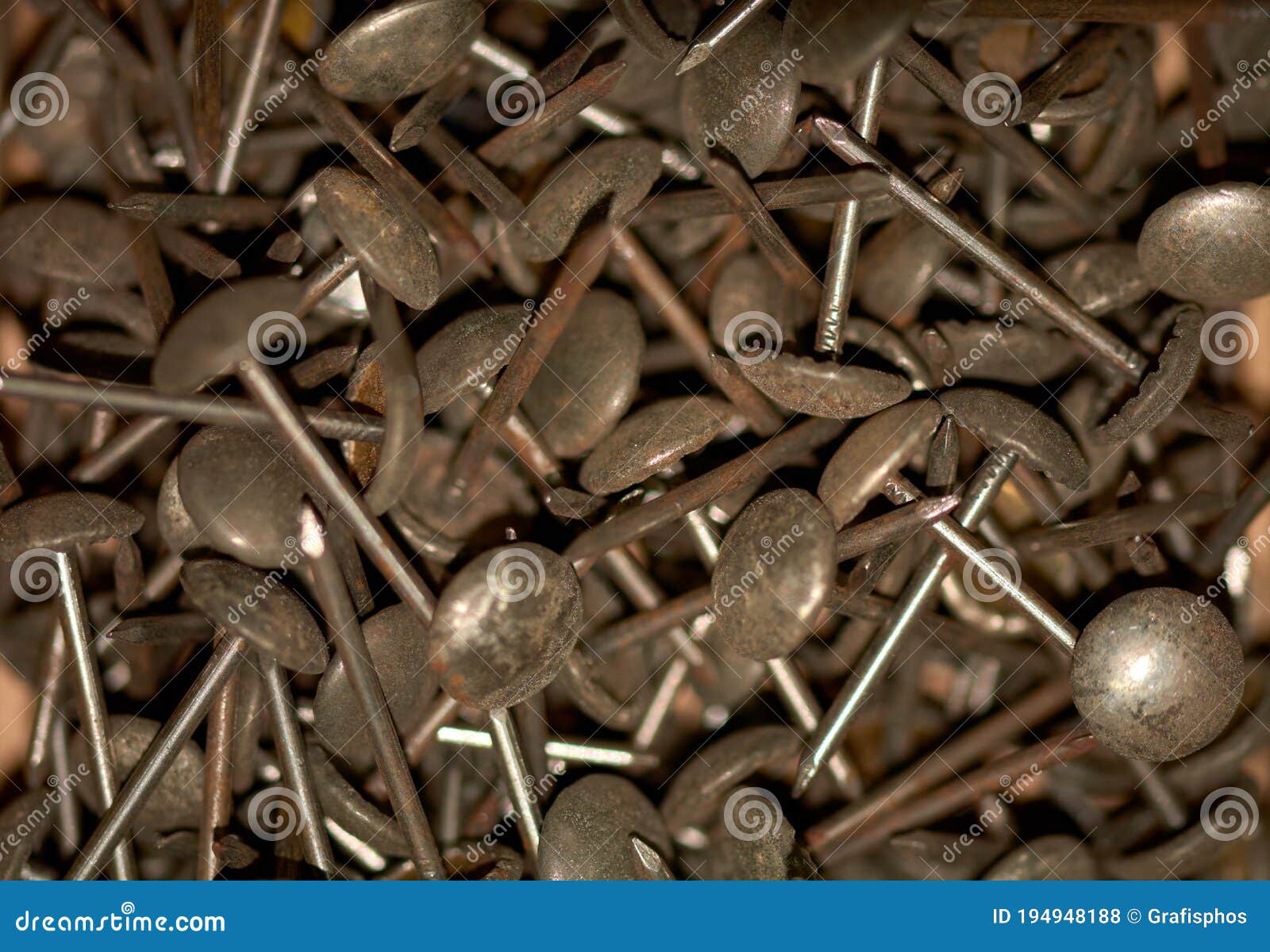 Old and rusty tacks stock photo. Image of chrome, brown - 194948188