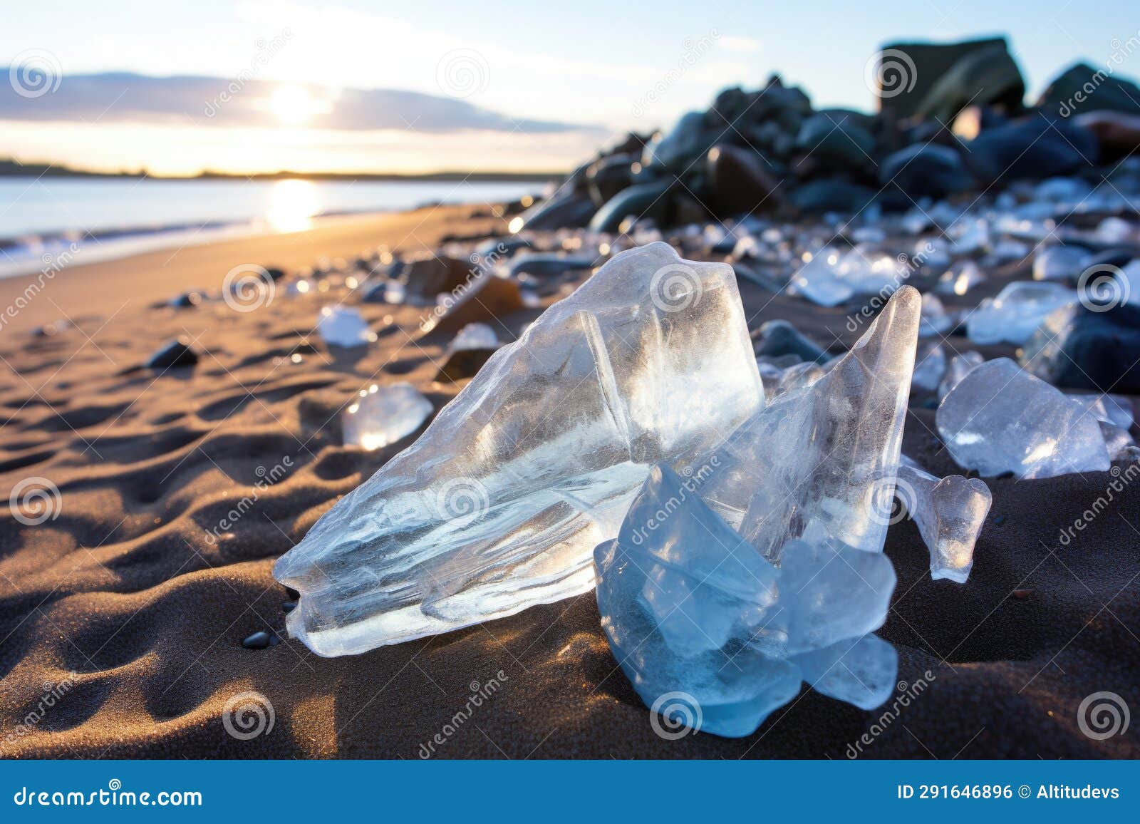 Detail Shot of Ice Shards Mixed with Sand on the Beach Stock Photo ...