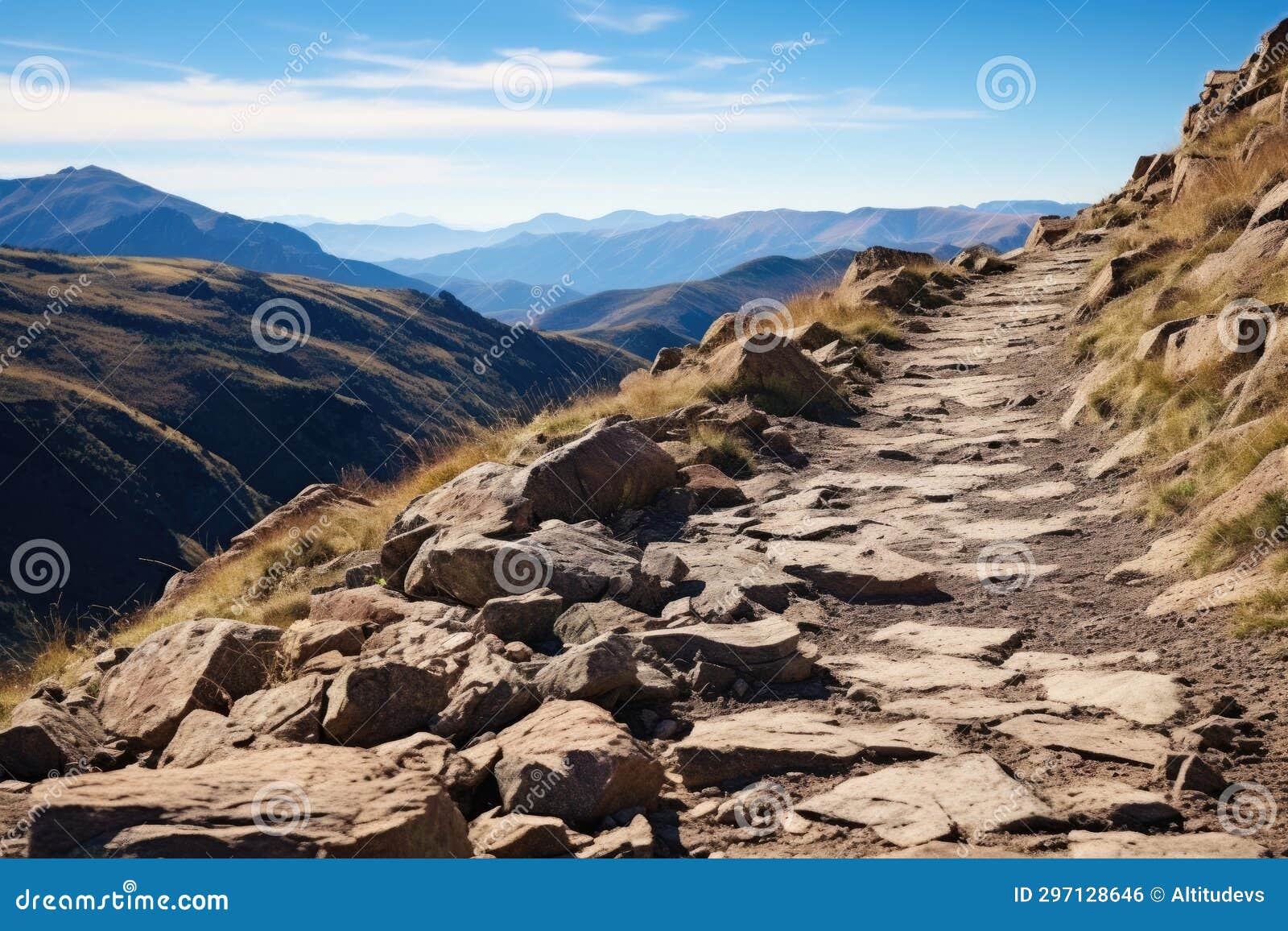 Detail Shot of Rocky Hiking Path with Distant Mountains Stock Photo ...