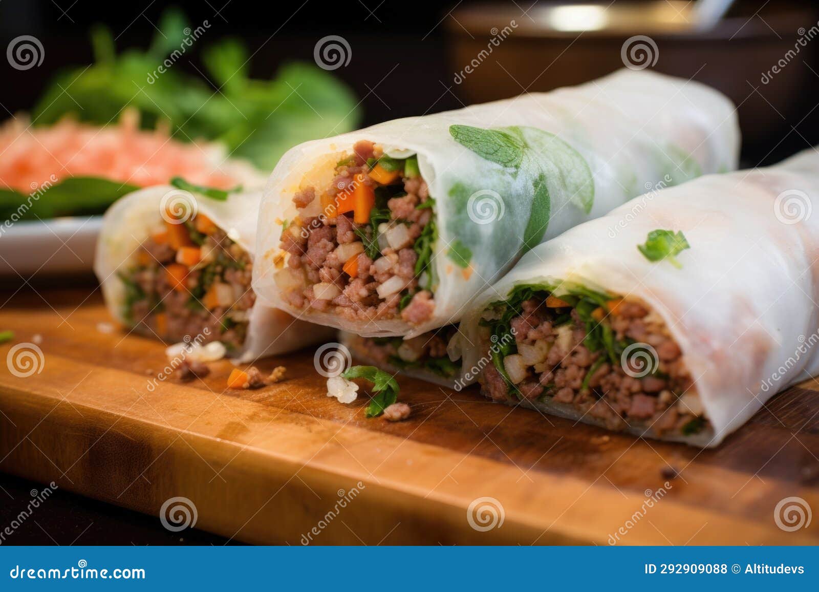 Detail Shot of a Spring Roll Displaying the Transparency of Rice Paper ...