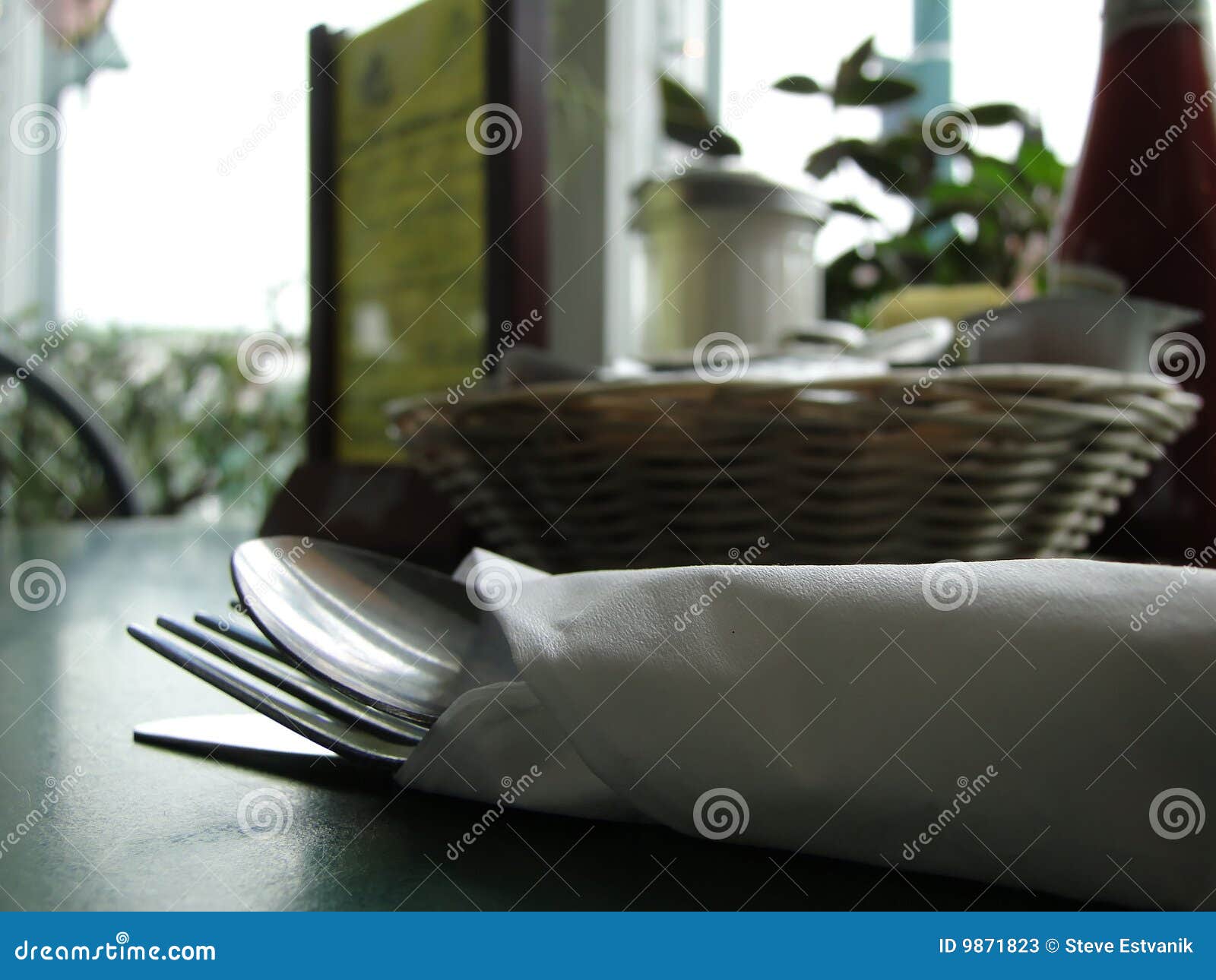 Detail, Silverware Setup on Diner Table Stock Image - Image of bistro ...