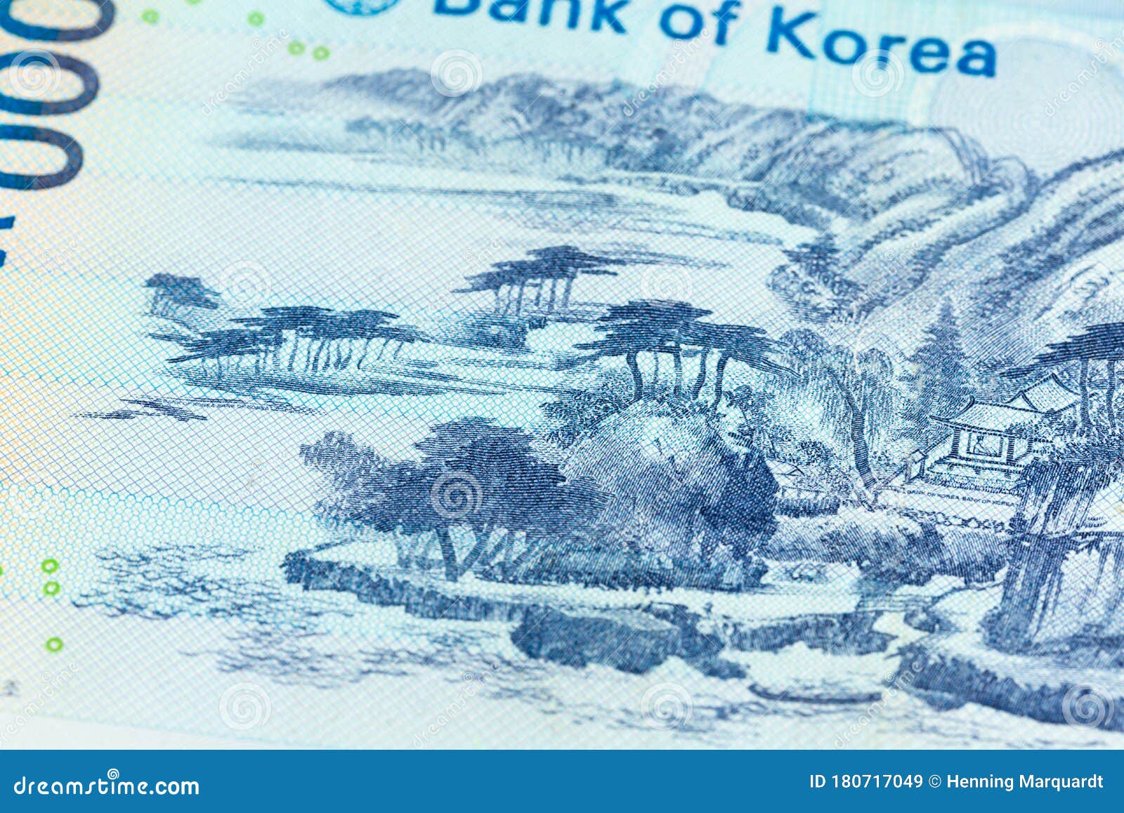 Detail of a 1000 South Korean Won Bank Note Reverse Stock Image - Image ...