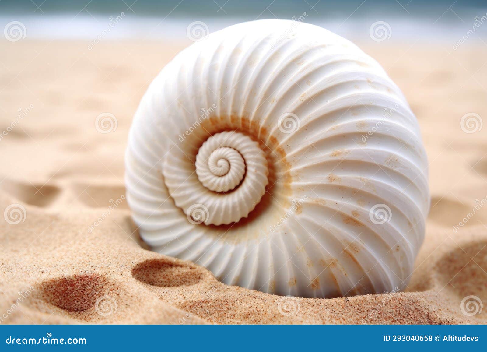 Detail of a Spiraled Seashell on Beach Sand Stock Photo - Image of ...