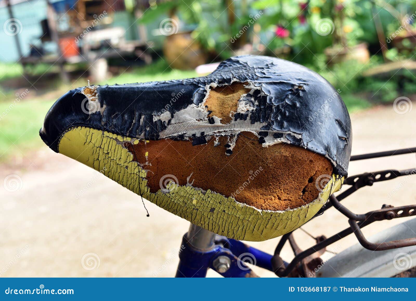 Sponge in Broken and Old Saddle of Old Bicycle after Use for a Long ...