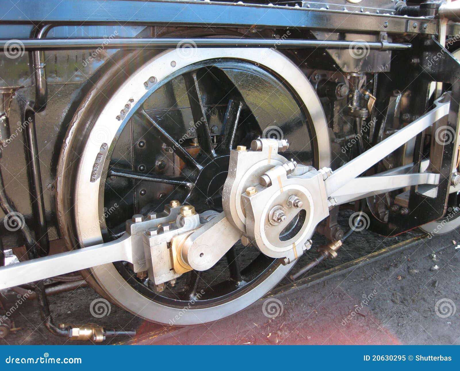 Detail Of Steam Locomotive, Side View, Wheels, Rods, Part Of The Boiler ...