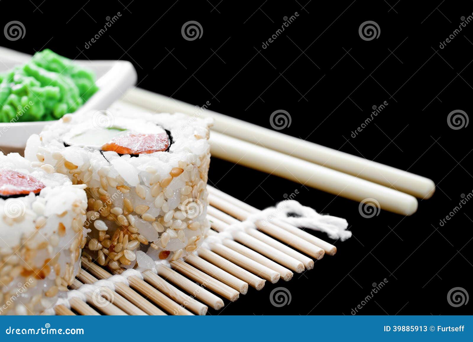 Detail of sushi on a mat stock image. Image of asian - 39885913