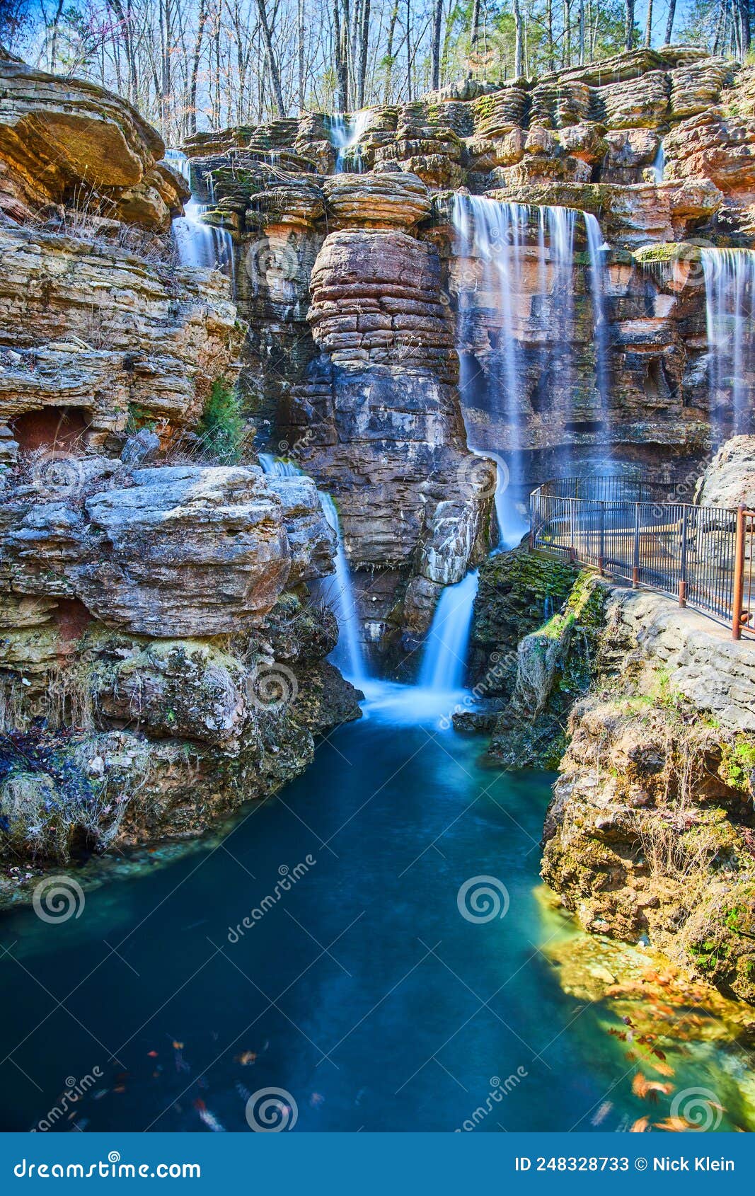 Detail of Two Waterfalls Merging into River in Cliffs by Trail Stock ...