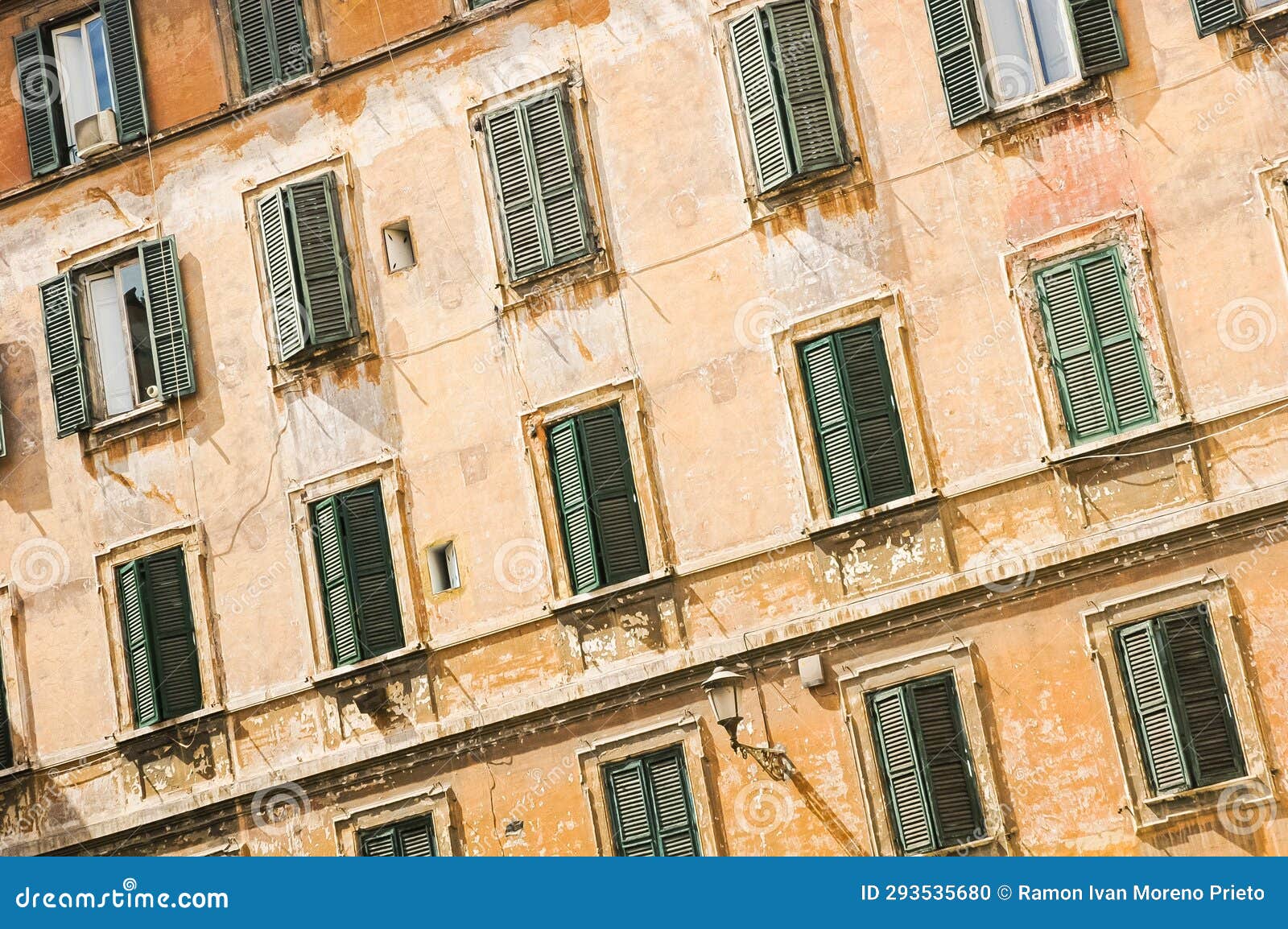 Detail of Typical Facade of Old Roman House with Windows Stock Photo ...