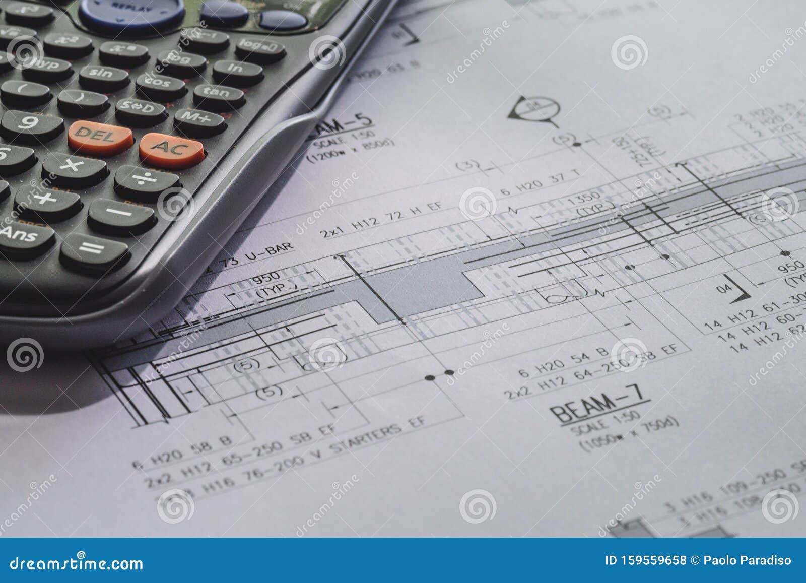 Detail View of Architectural and Structural Construction Drawings with ...