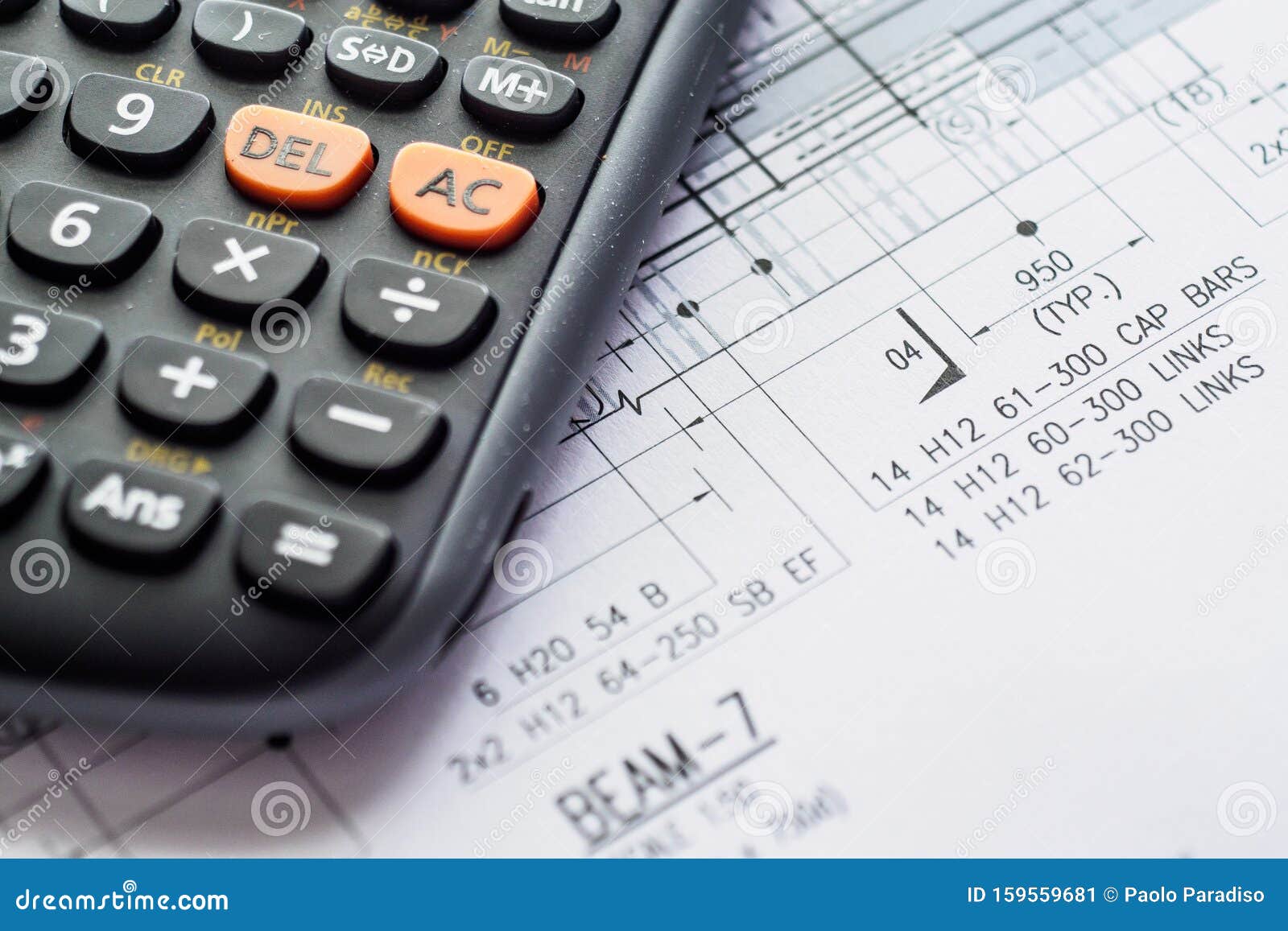 Detail View of Architectural and Structural Construction Drawings with ...