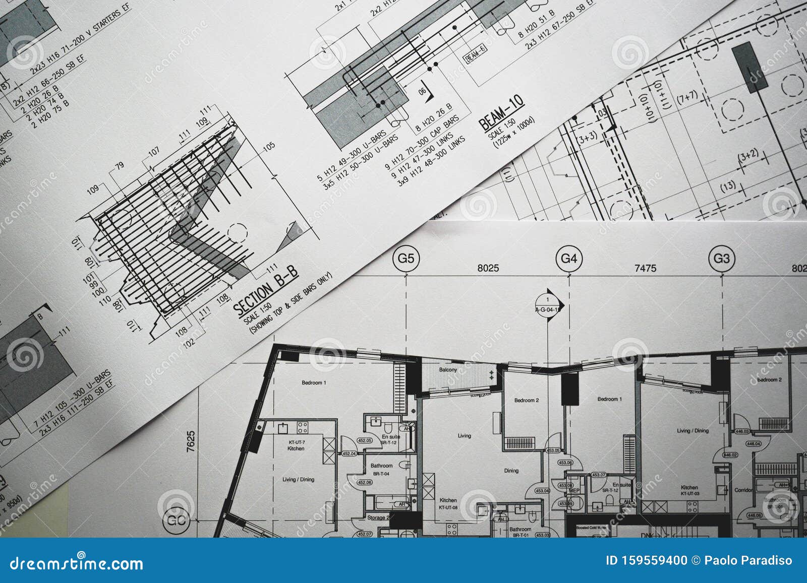 Detail View of Architectural and Structural Construction Drawings ...
