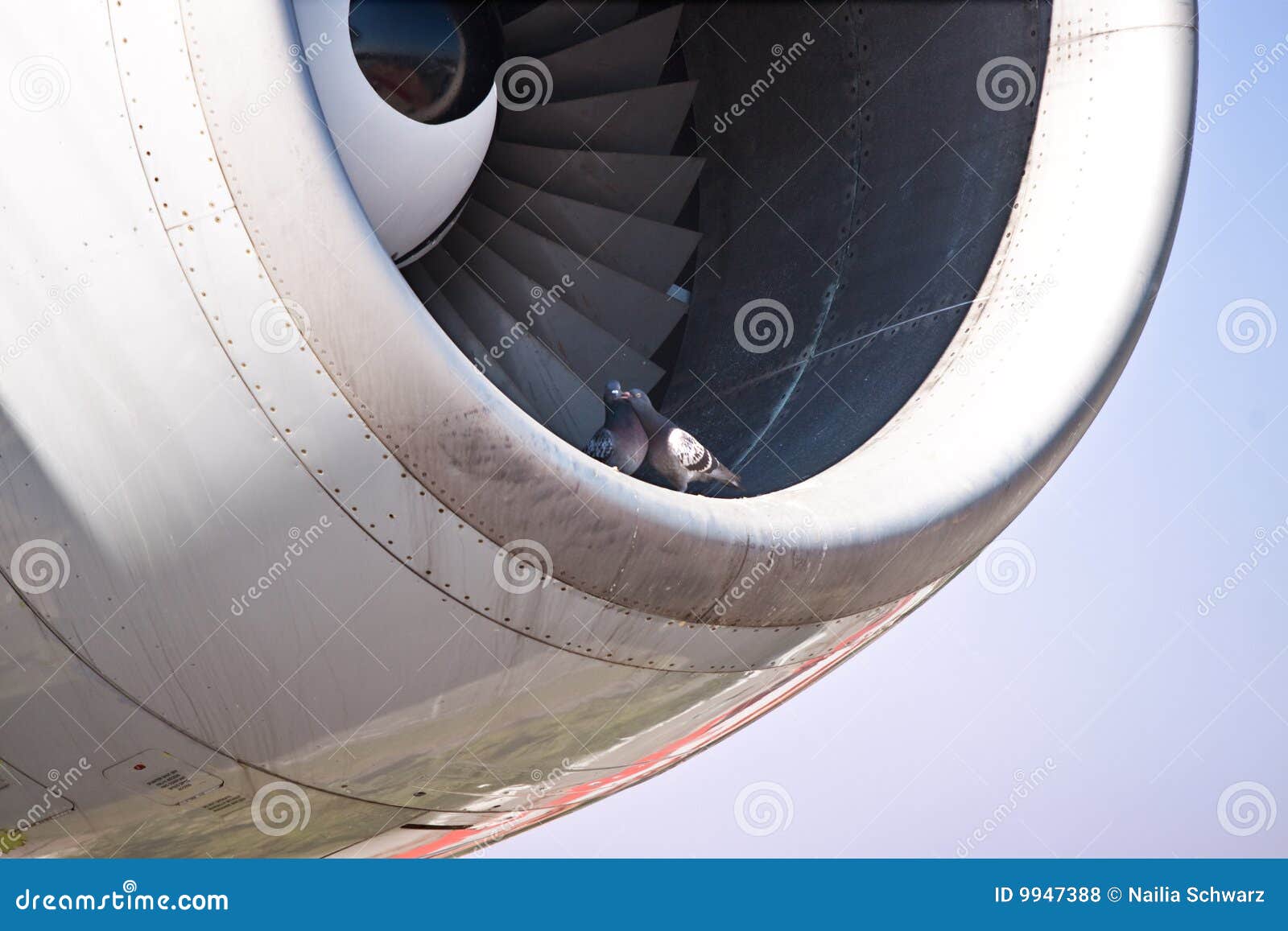 Detail View of a Jet Plane Engine, with Two Doves Stock Photo - Image ...