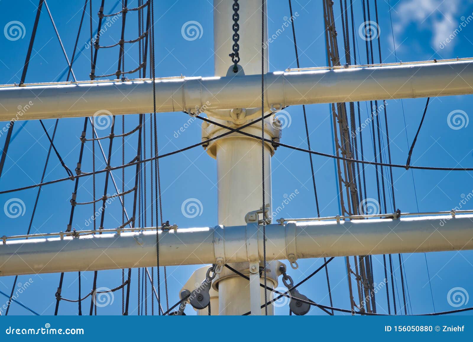 Detail View of the Upper Masts for the Rigging of a Large Sailing Ship ...