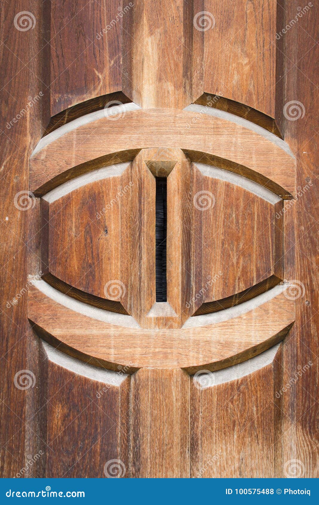 Detail of Vintage Solid Wooden Door with Vertical Postbox Letter Stock ...