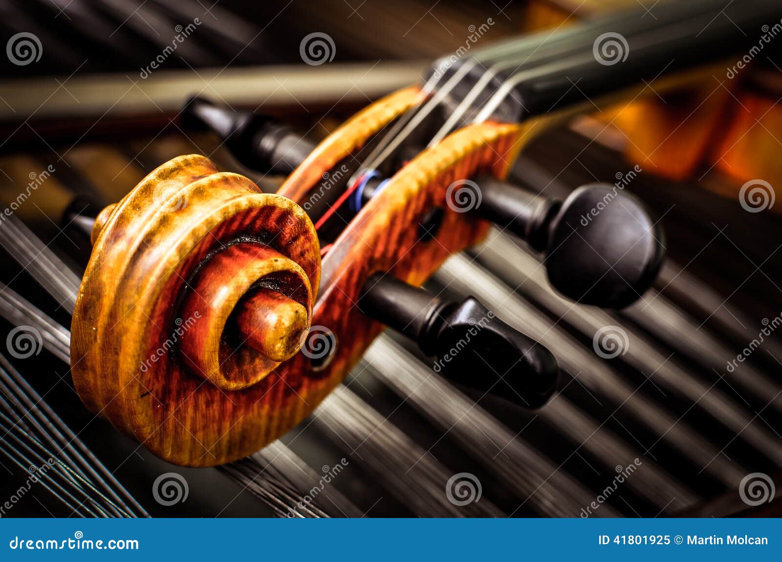Detail of Violin Head with String Background Stock Image - Image of ...