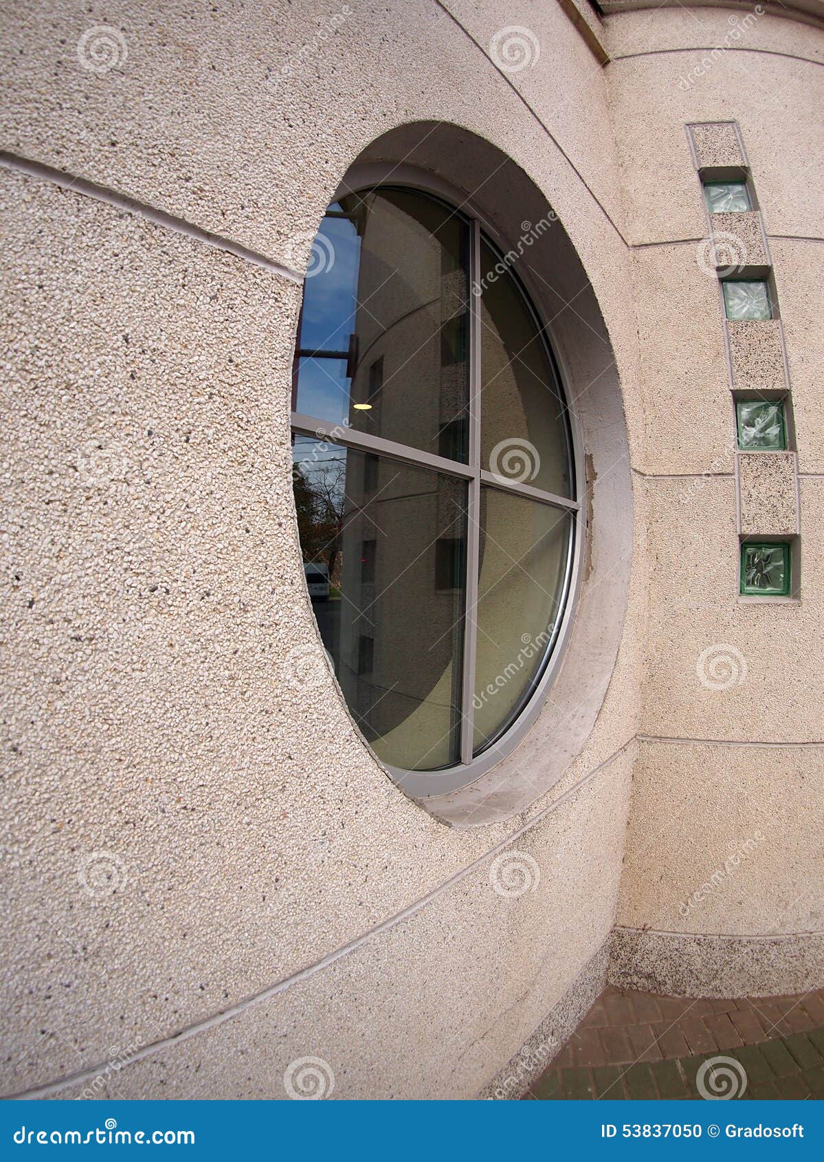 Detail of a Wall of an Office Building with a Round Window Stock Photo ...