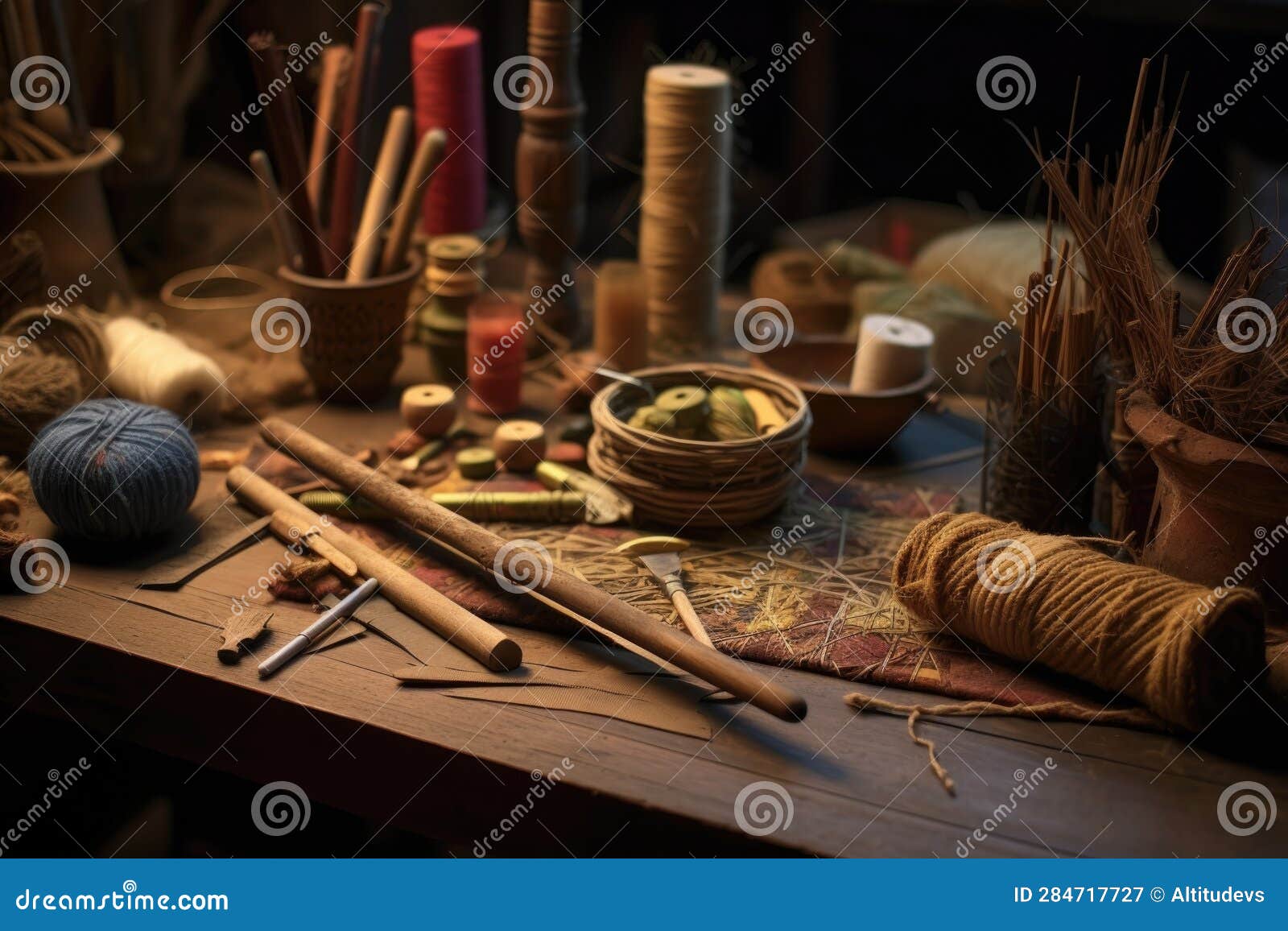 Detail of Weaving Tools and Materials on a Table Stock Image - Image of ...