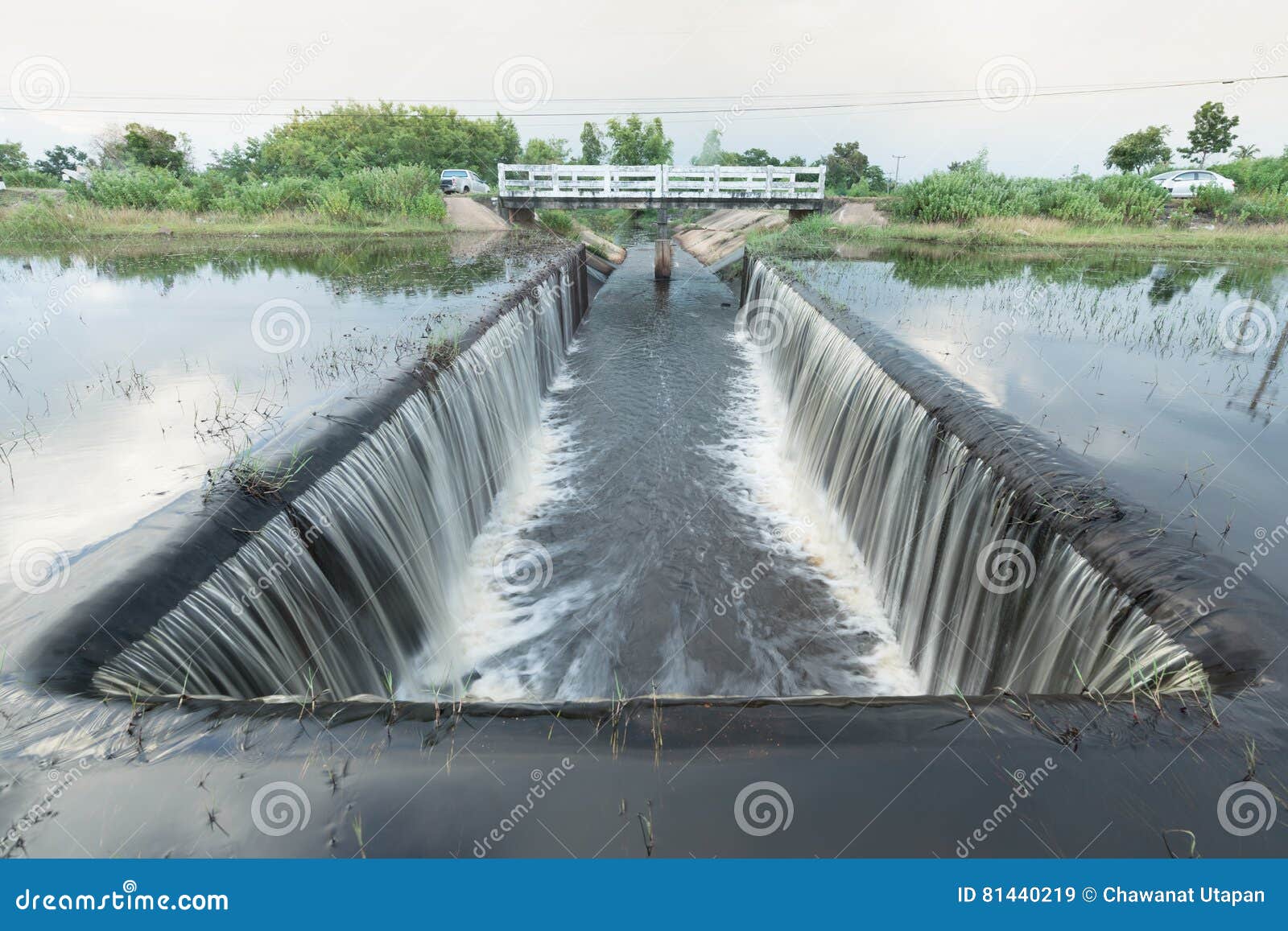 Detail of a Weir Drowned Weir - River through with Sky Clouds Stock ...