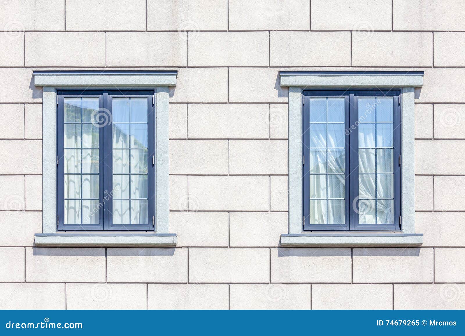Detail of White Brick Wall Background and Two Windows. Stock Image ...