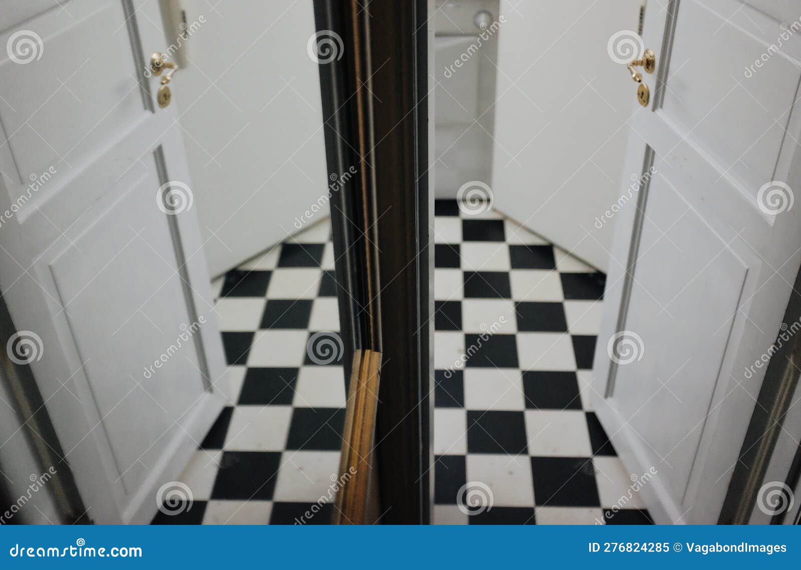 Detail of a White Door and Checkered Floor Stock Image - Image of black ...