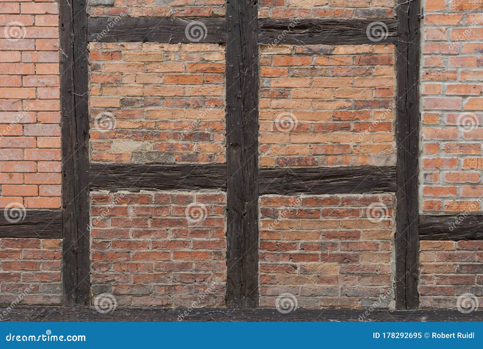 Detail of Withered Half Timber Wall with Wood and Bricks Stock Image ...
