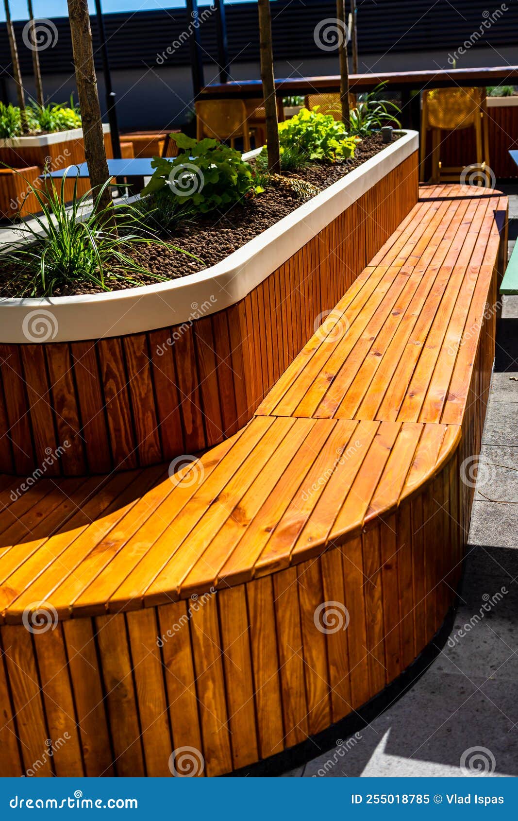 Detail of Wooden Bench and Table on the Terrace Stock Image - Image of ...