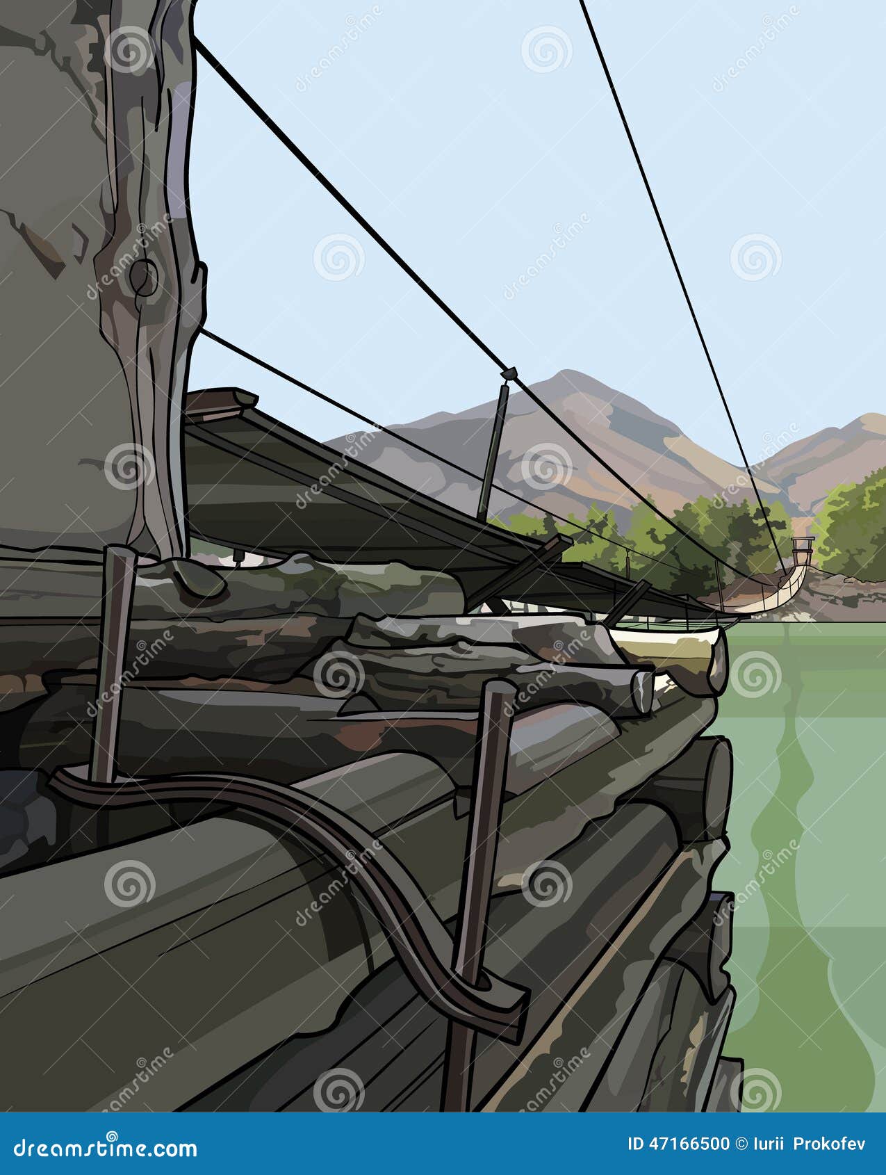 Detail of a Wooden Structure Hinged Bridge Across the River Stock ...