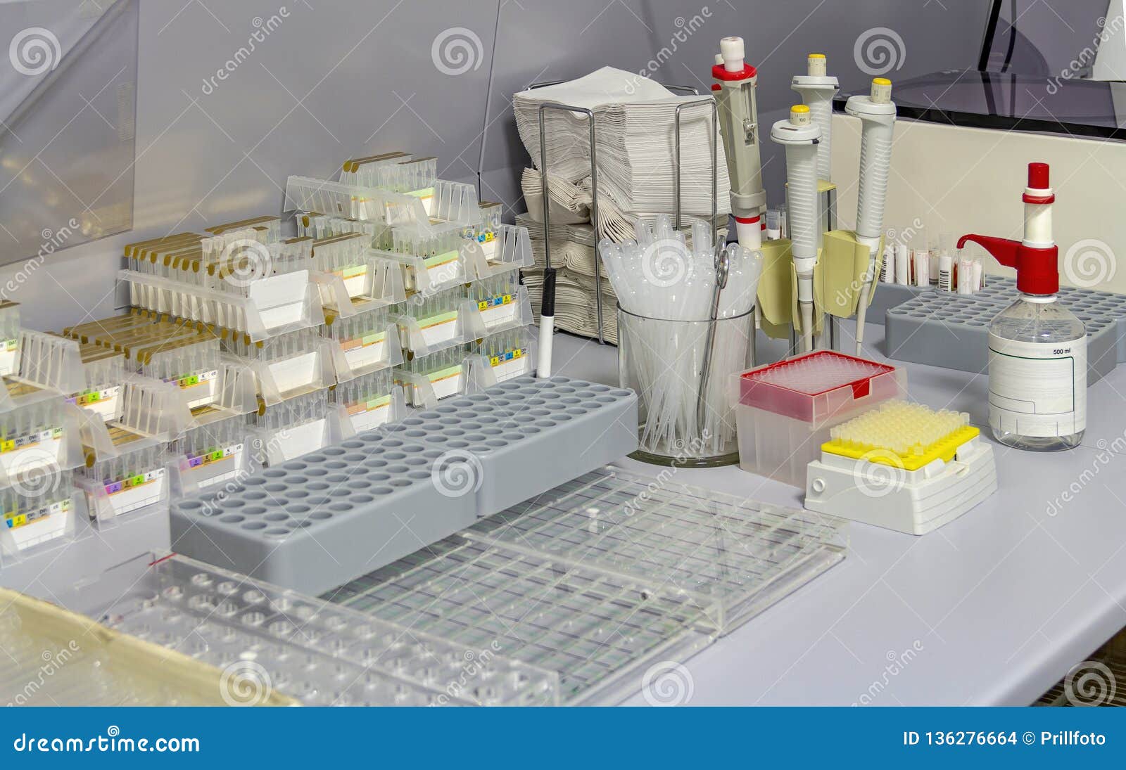 Microbiology workplace stock photo. Image of tubes, biology - 136276664