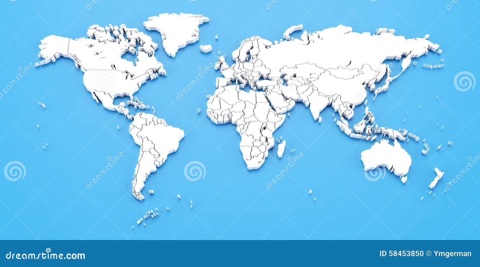 Detail World Map with National Borders, 3d Render Stock Illustration ...
