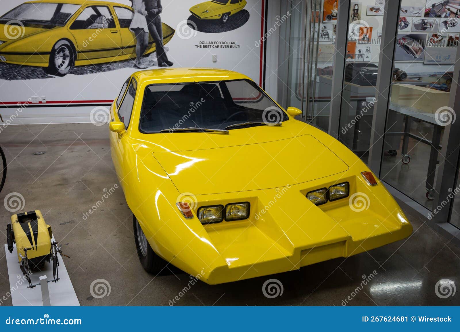 Detail of a Yellow 1975 Dale Prototype Mock-up in the Workshop ...