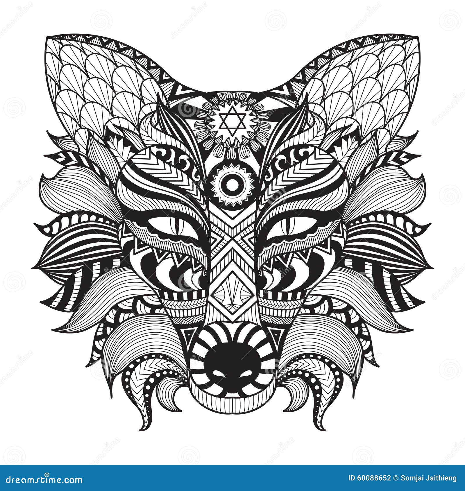 Detail Zentangle Fox Coloring Page Vector Illustration | CartoonDealer ...