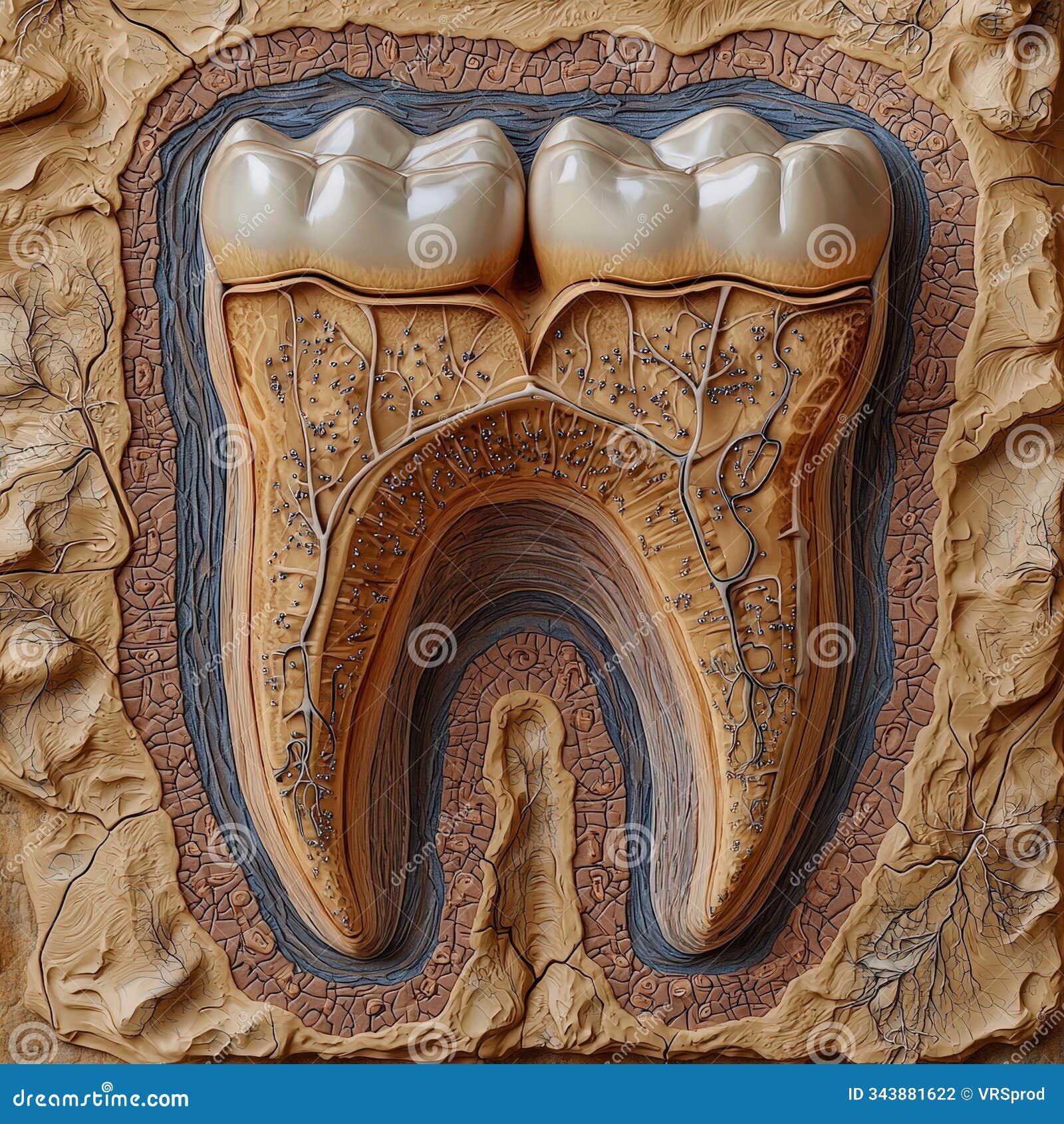 Detailed 3D Tooth Cross-section Illustration with Natural Textures ...