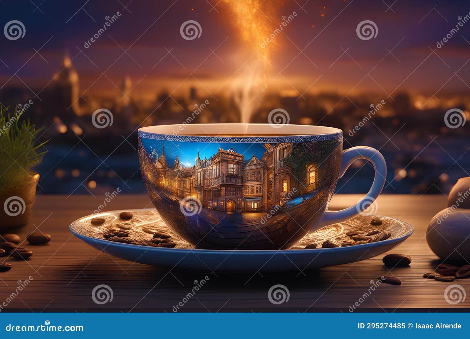 A Detailed 8K Panorama of a Night Scene Featuring a Cup of Coffee at ...