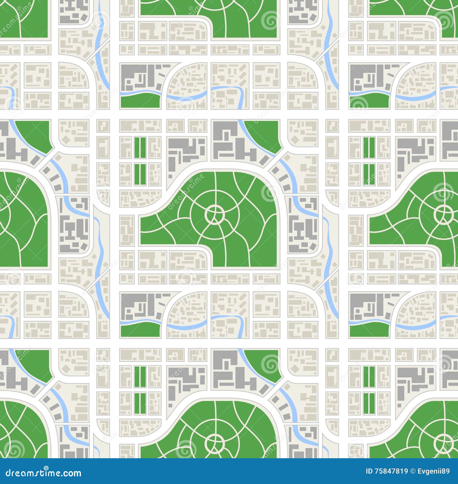 Detailed Abstract Map of the City with River and Parks, Seamless ...