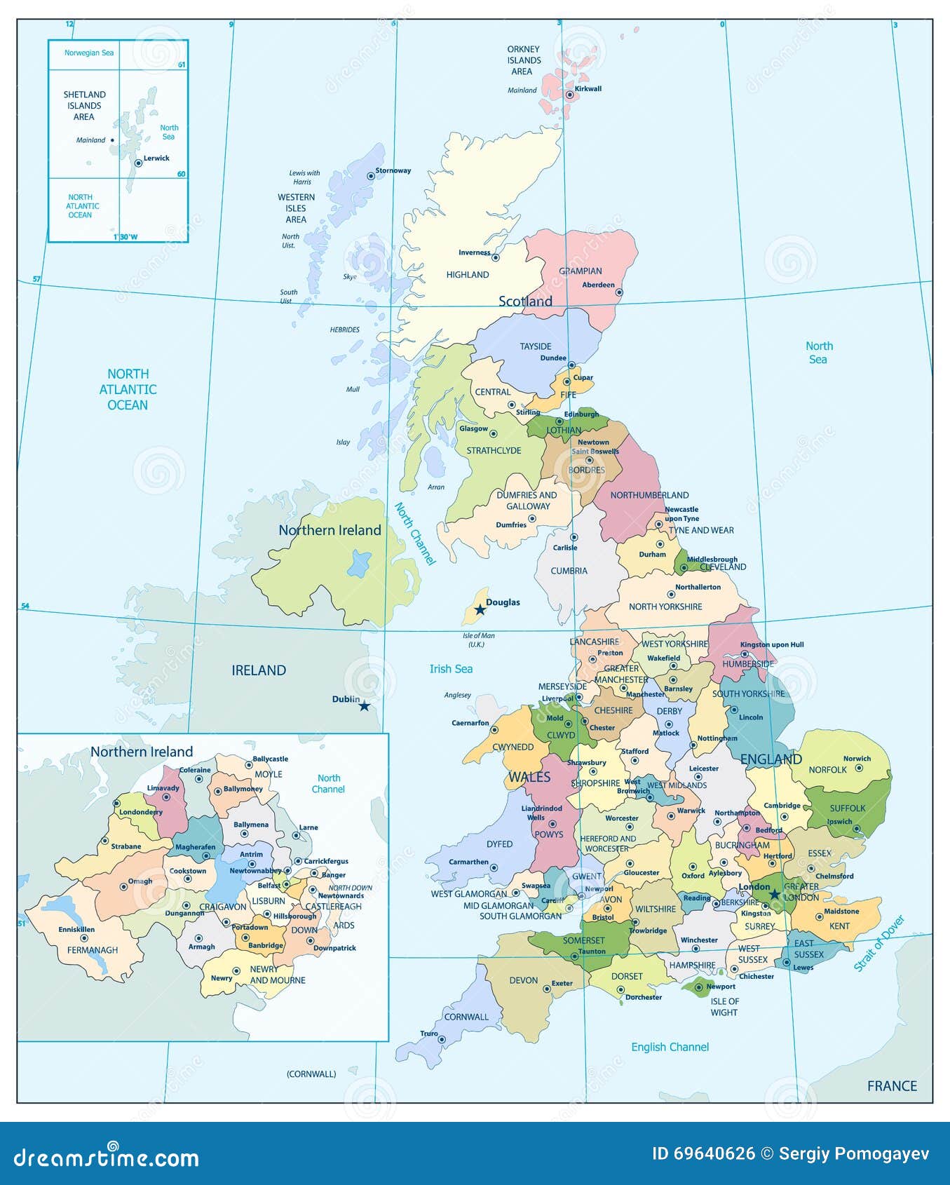Detailed Administrative Map Of The Great Britain Vector Illustration ...