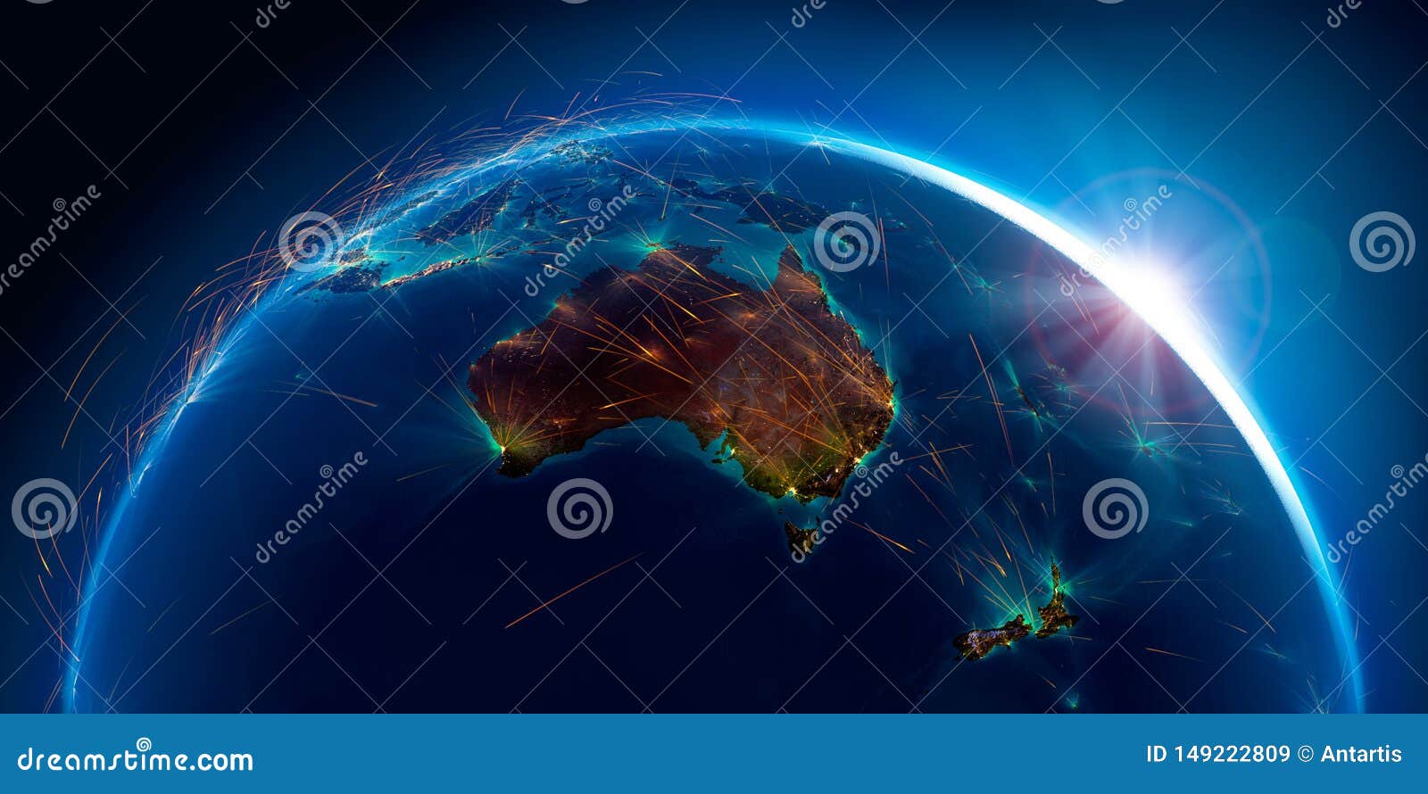 Detailed Air Routes on Earth. 3D Rendering Stock Illustration ...