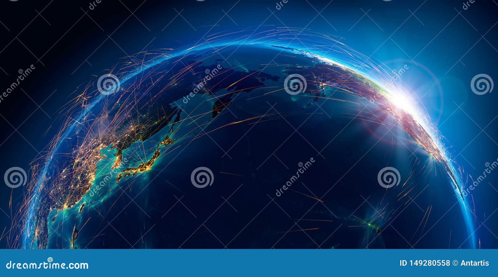 Detailed Air Routes on Earth. 3D Rendering Stock Illustration ...