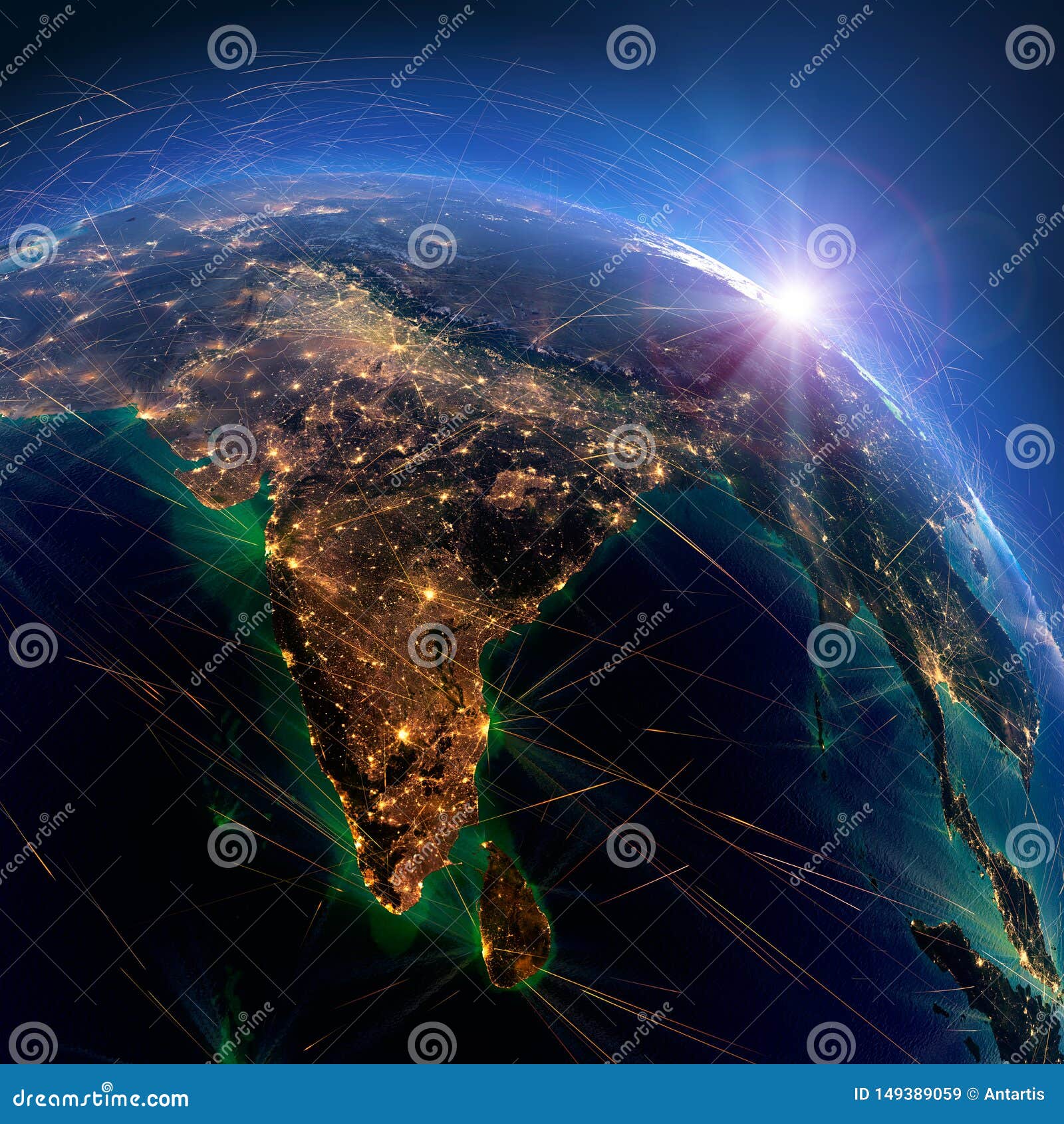 Detailed Air Routes on Earth. India. 3D Rendering Stock Illustration ...