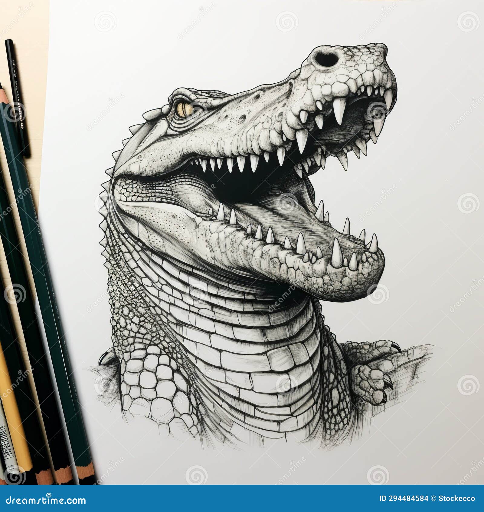 Detailed Alligator Pencil Drawing by Joel Moelbe Stock Illustration ...