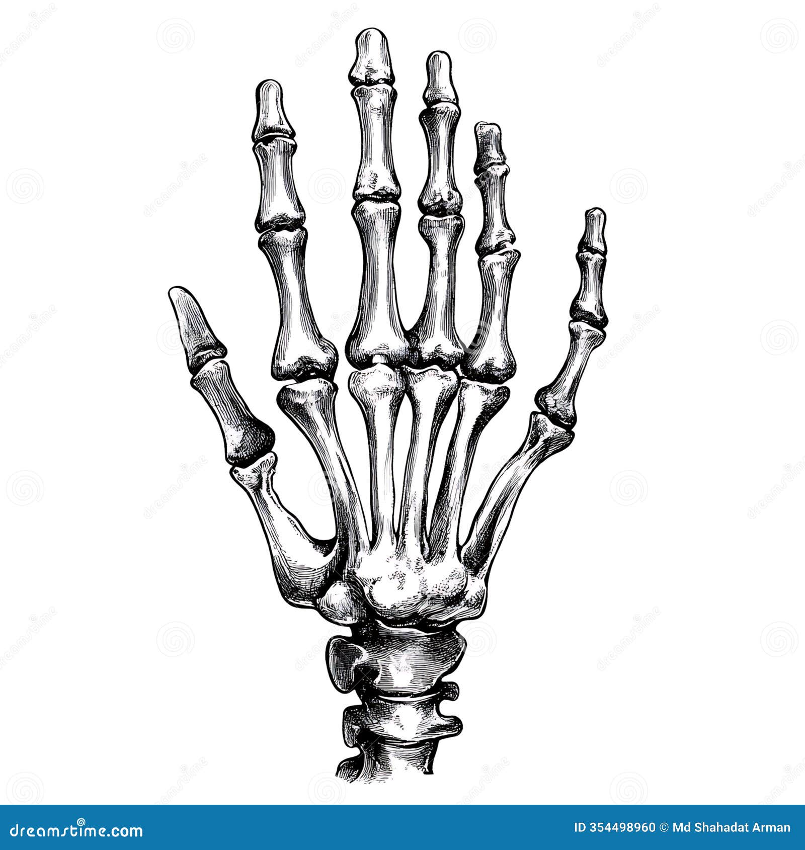 Detailed Anatomical Drawing of a Human Hand Skeleton Stock Illustration ...