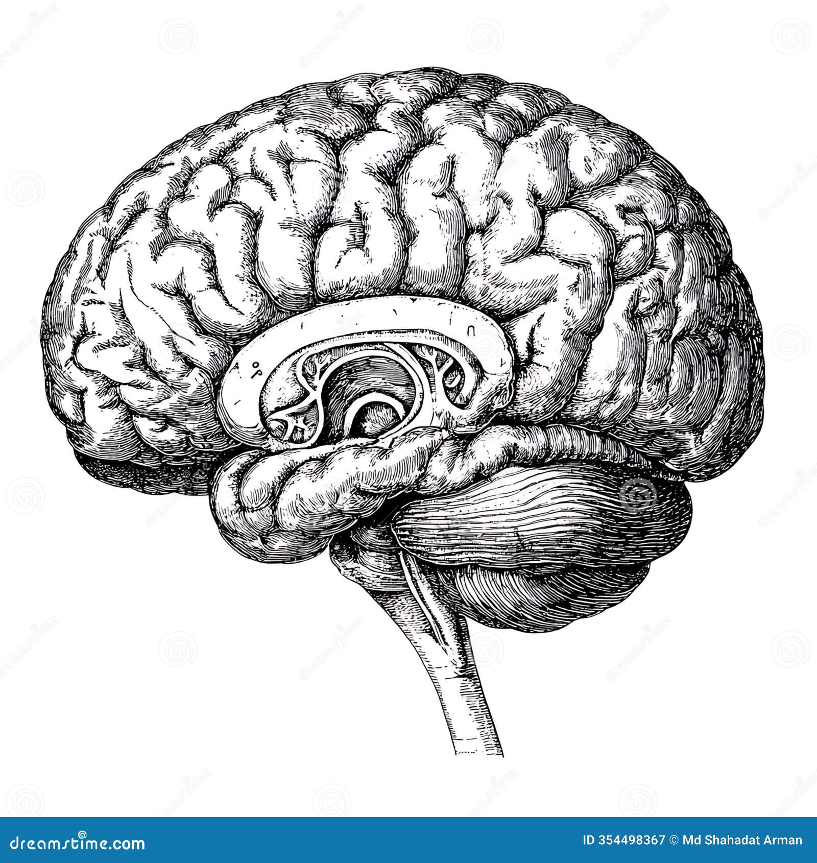 Detailed Anatomical Illustration of a Human Brain. (6 Stock ...