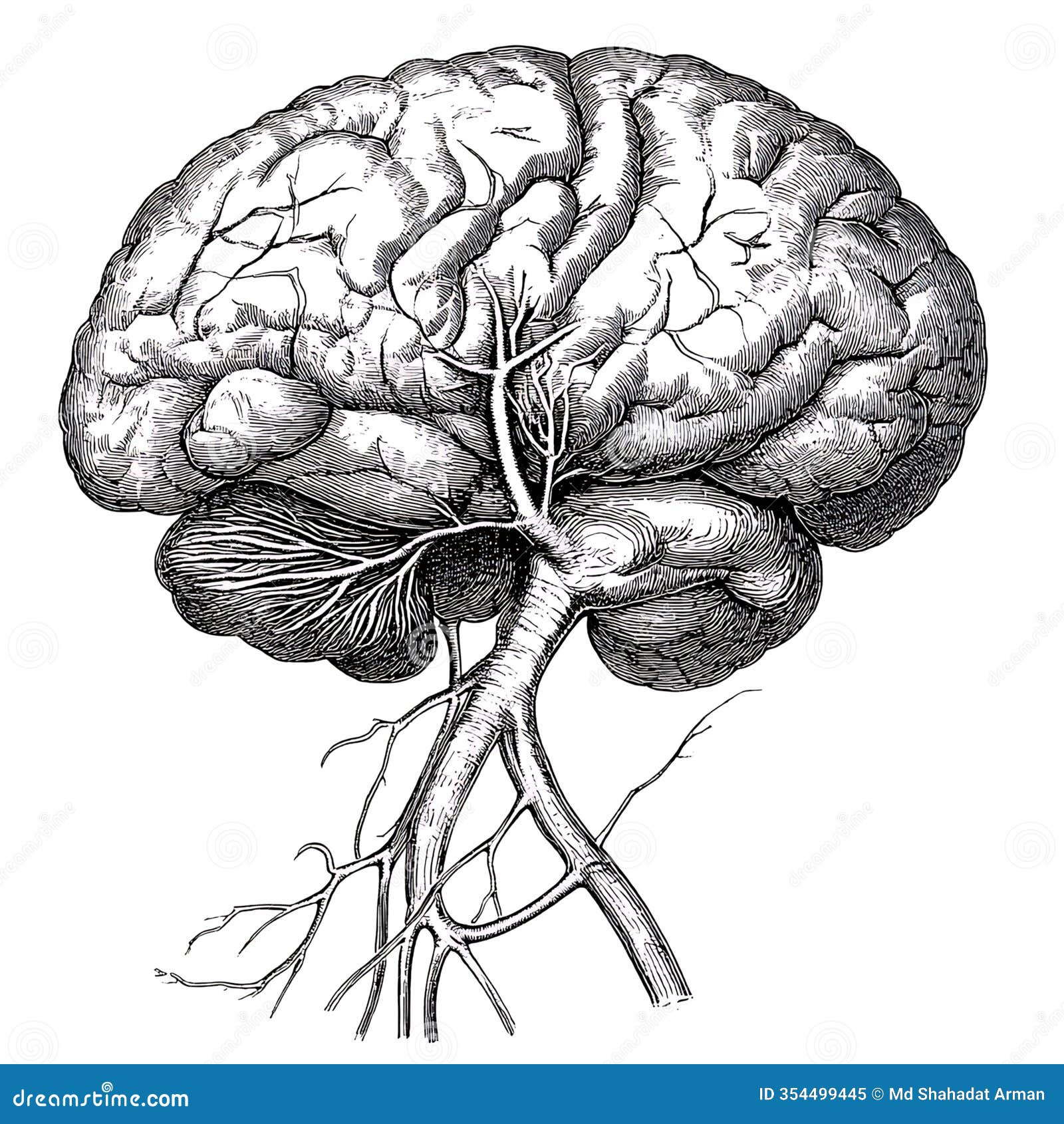 Detailed Anatomical Illustration of a Human Brain and Nervous System ...