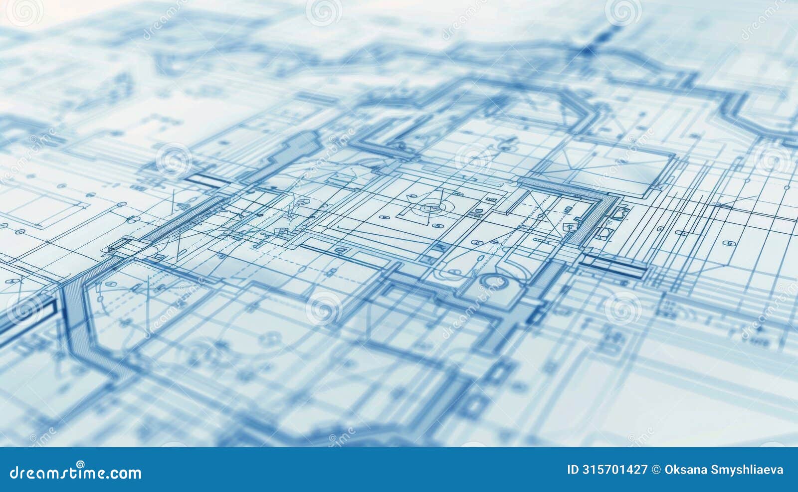 Detailed Architectural Blueprint in Blue Tones for Construction Design ...