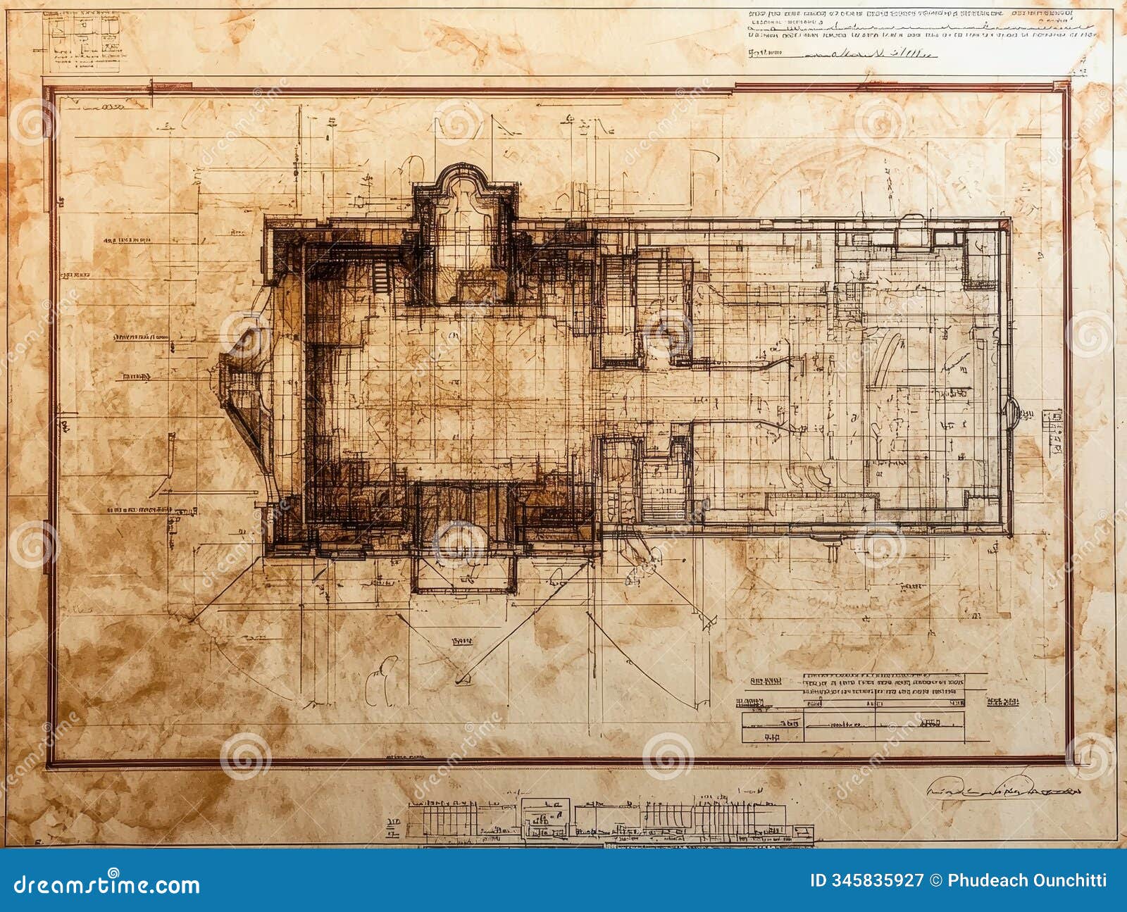 Detailed Architectural Blueprint of Historic Building Design Featuring ...