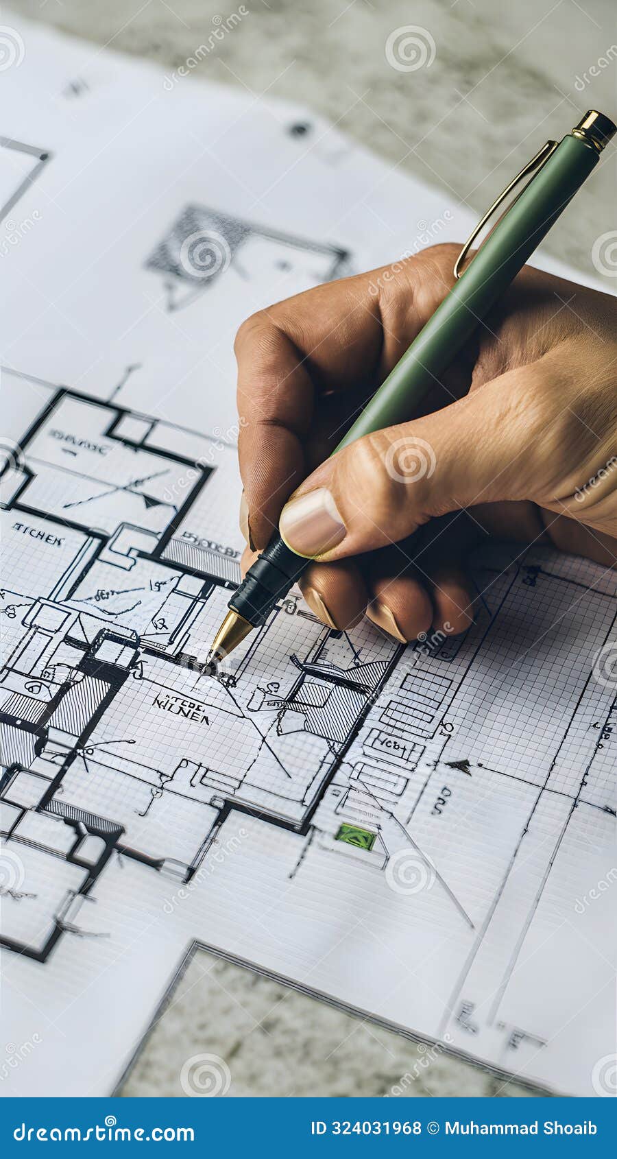 Detailed Architectural Blueprints With Annotated Kitchen Layout, Meticulous Planning Process ...