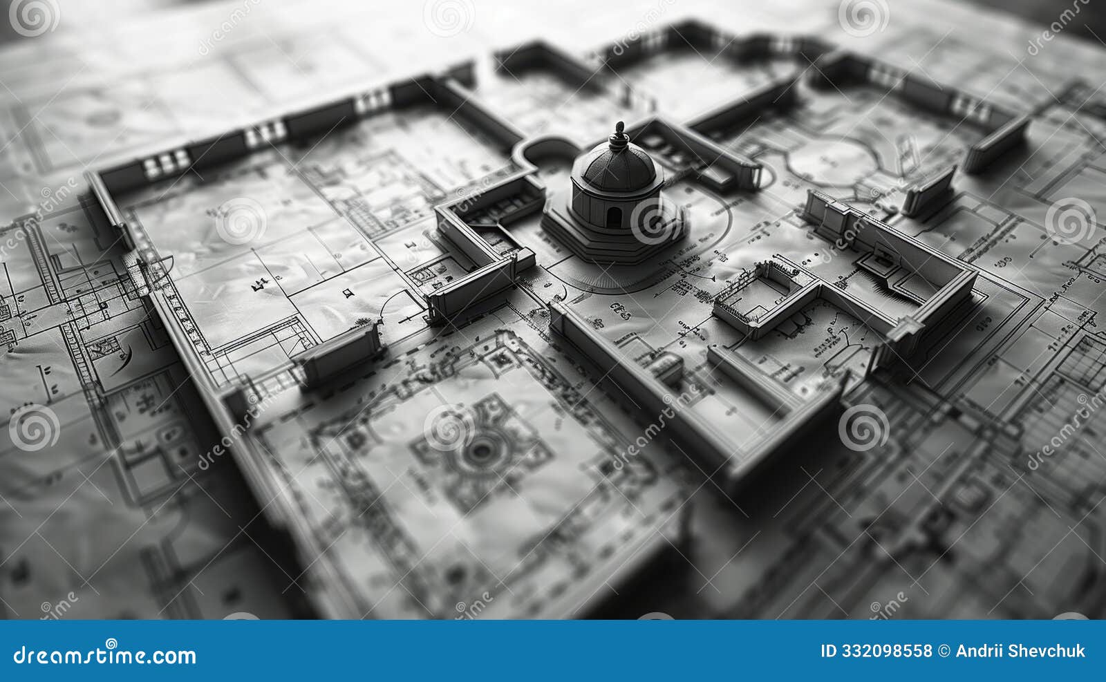 Detailed Architectural Blueprints with Classic Building Design Stock ...